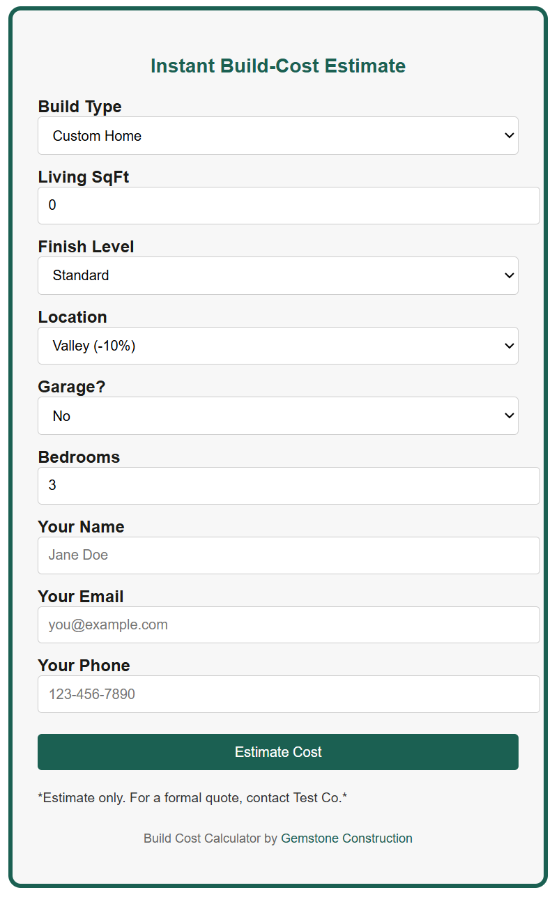 Gemstone's Free Build Cost Calculator for Home Builders