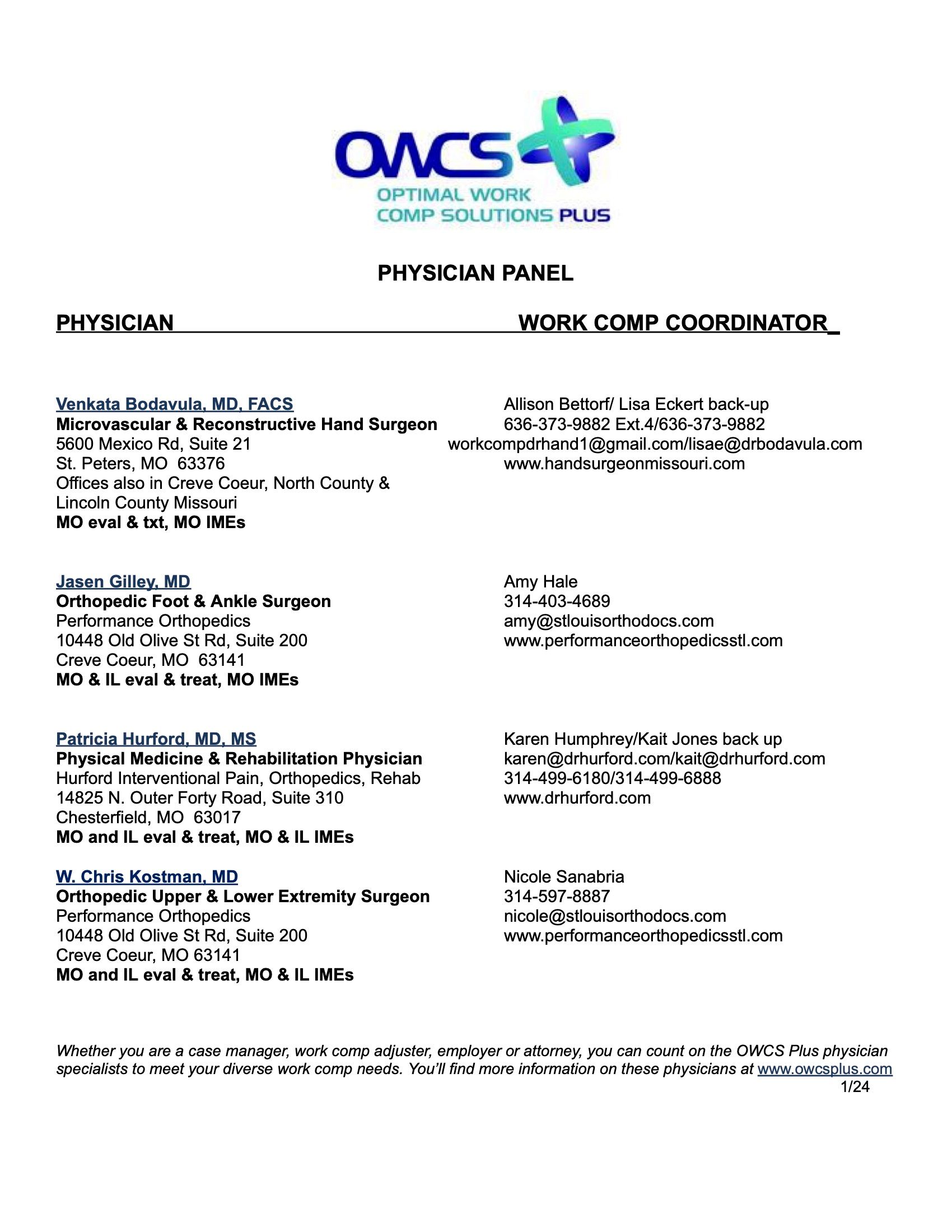 Physician Panel Sheet | Work Comp Solutions | St. Louis