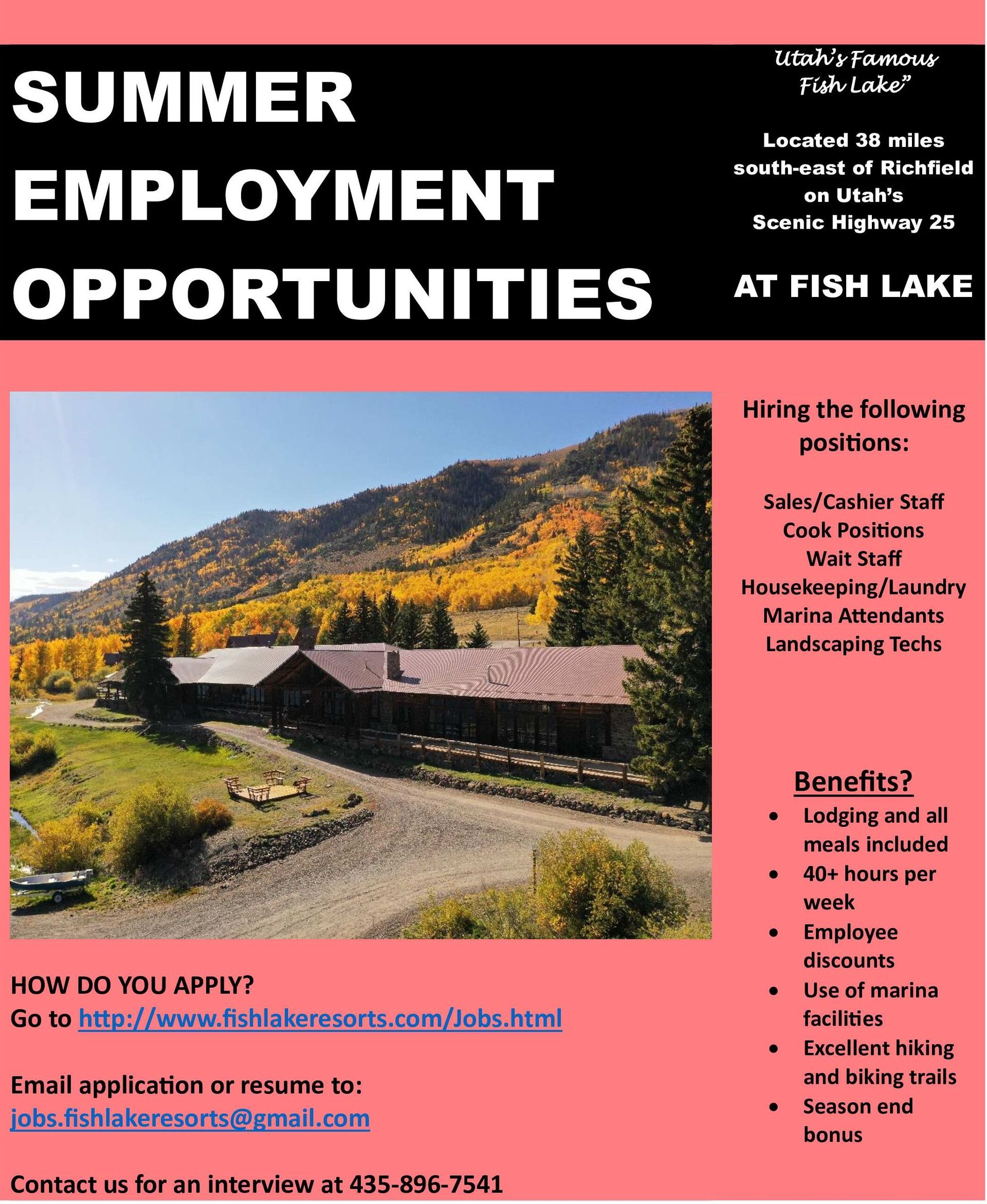 Summer Jobs at Fish Lake Resorts | Seasonal Resort Job Opportunities