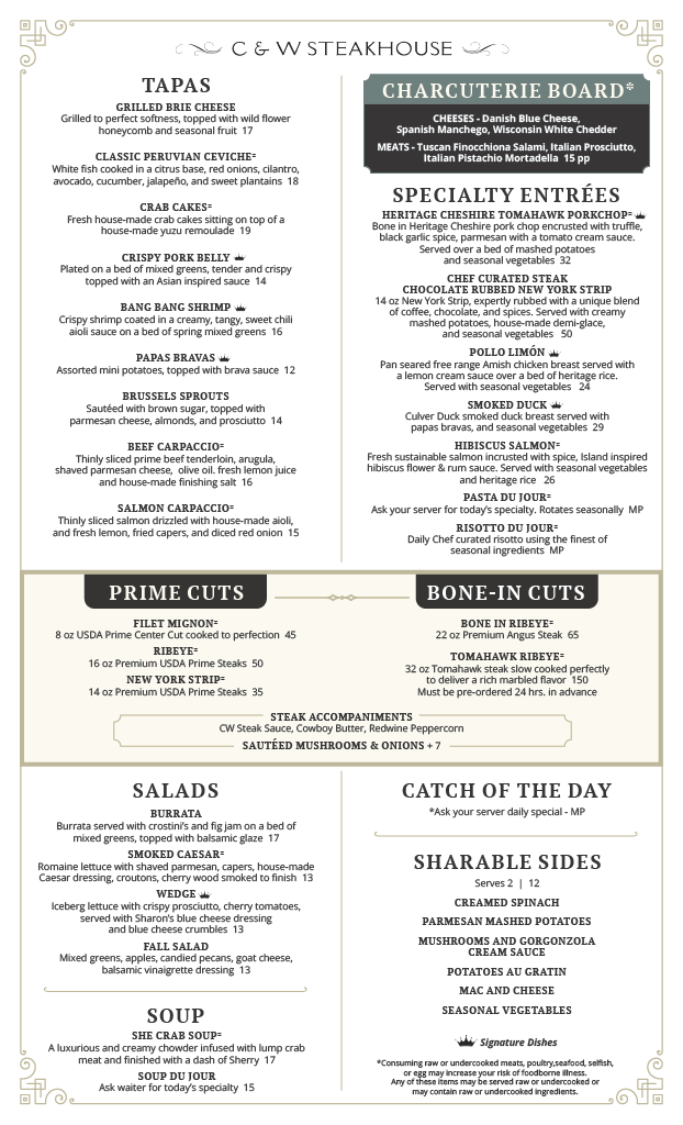 CW Steakhouse | Menu