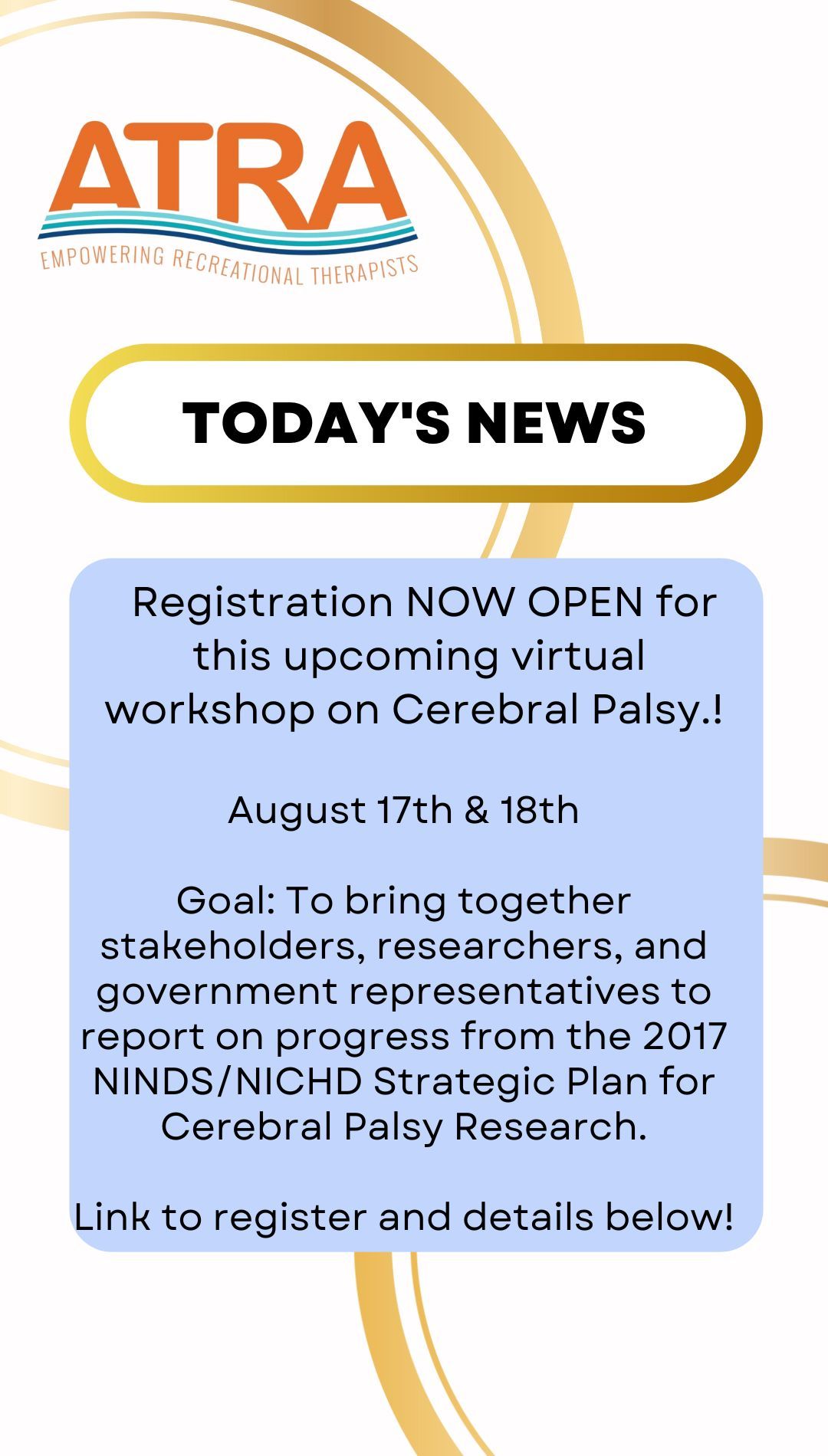 UPCOMING VIRTUAL WORKSHOP ON CEREBRAL PALSY