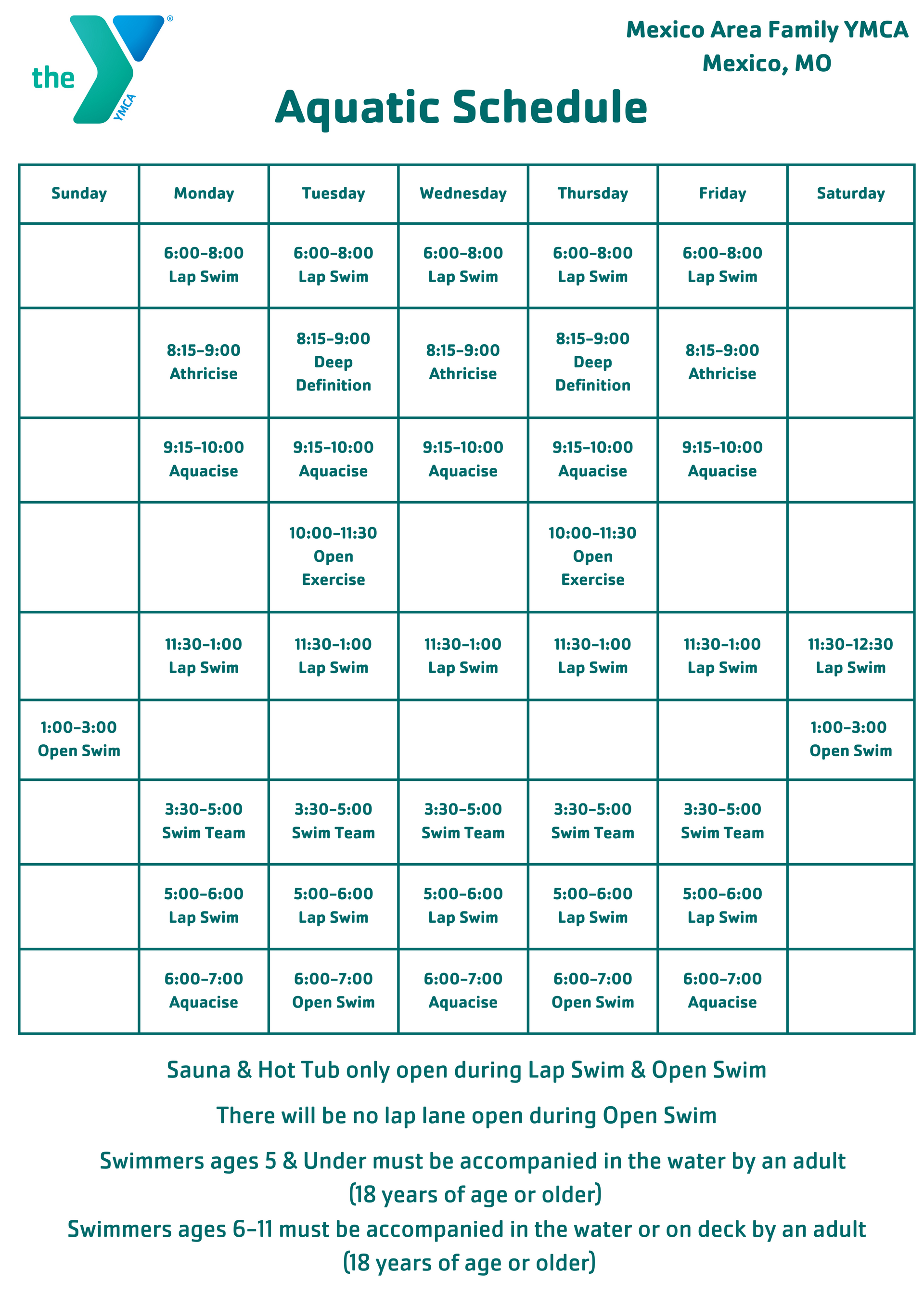 Mexico Area Family YMCA | Pool Schedule