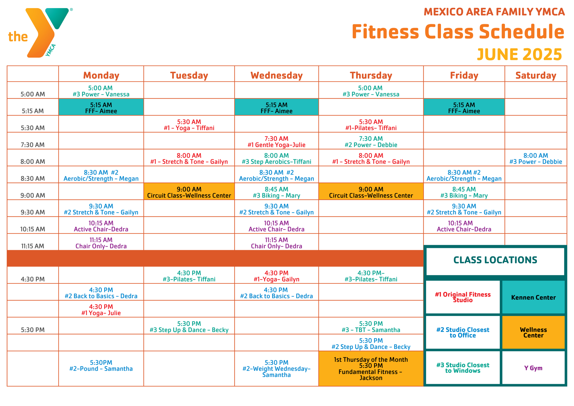 Mexico Area Family YMCA | Fitness Class Schedules
