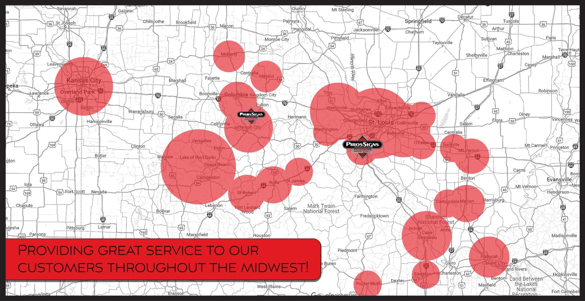 Service Area | Piros Signs | Lake of the Ozarks, St. Louis, Barnhart ...