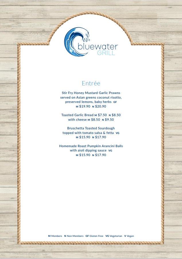 Our Menu | Bluewater Grill