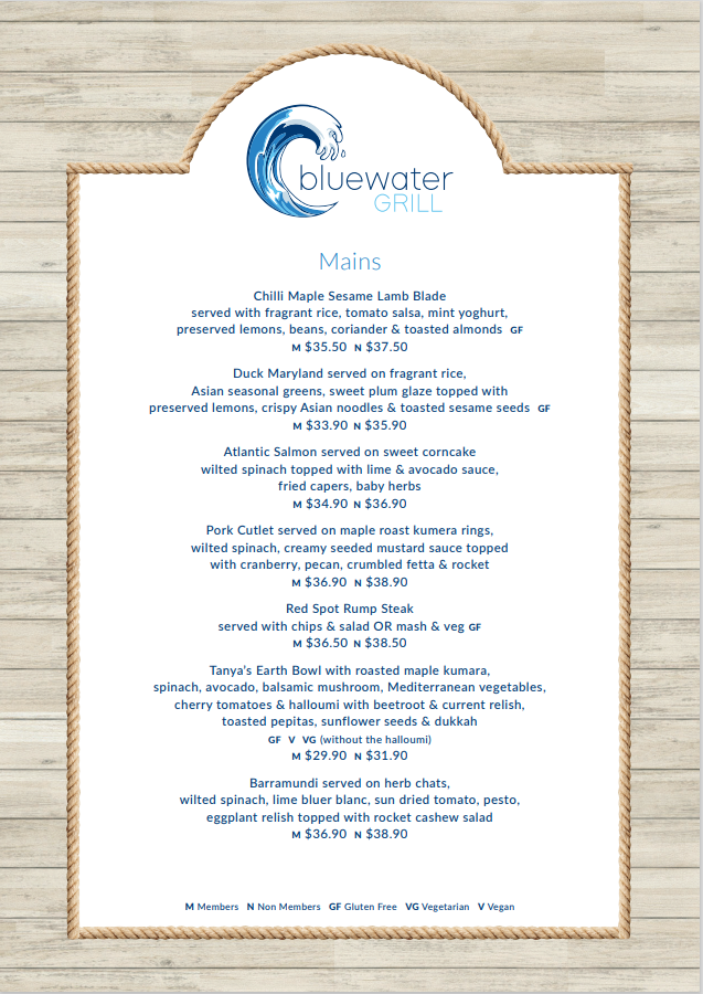 Our Menu | Bluewater Grill