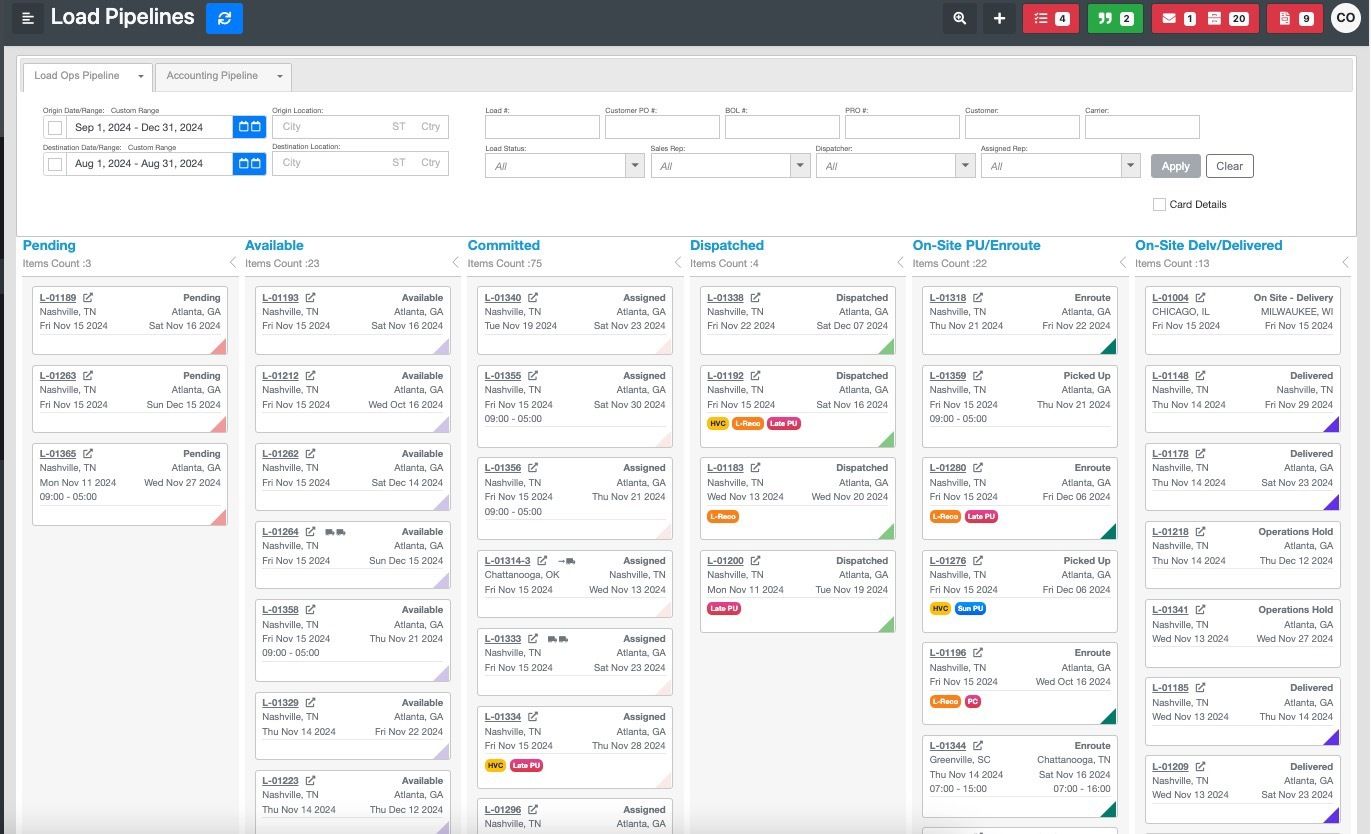 Freight Broker TMS: Load Pipeline for Daily Shipment Tracking