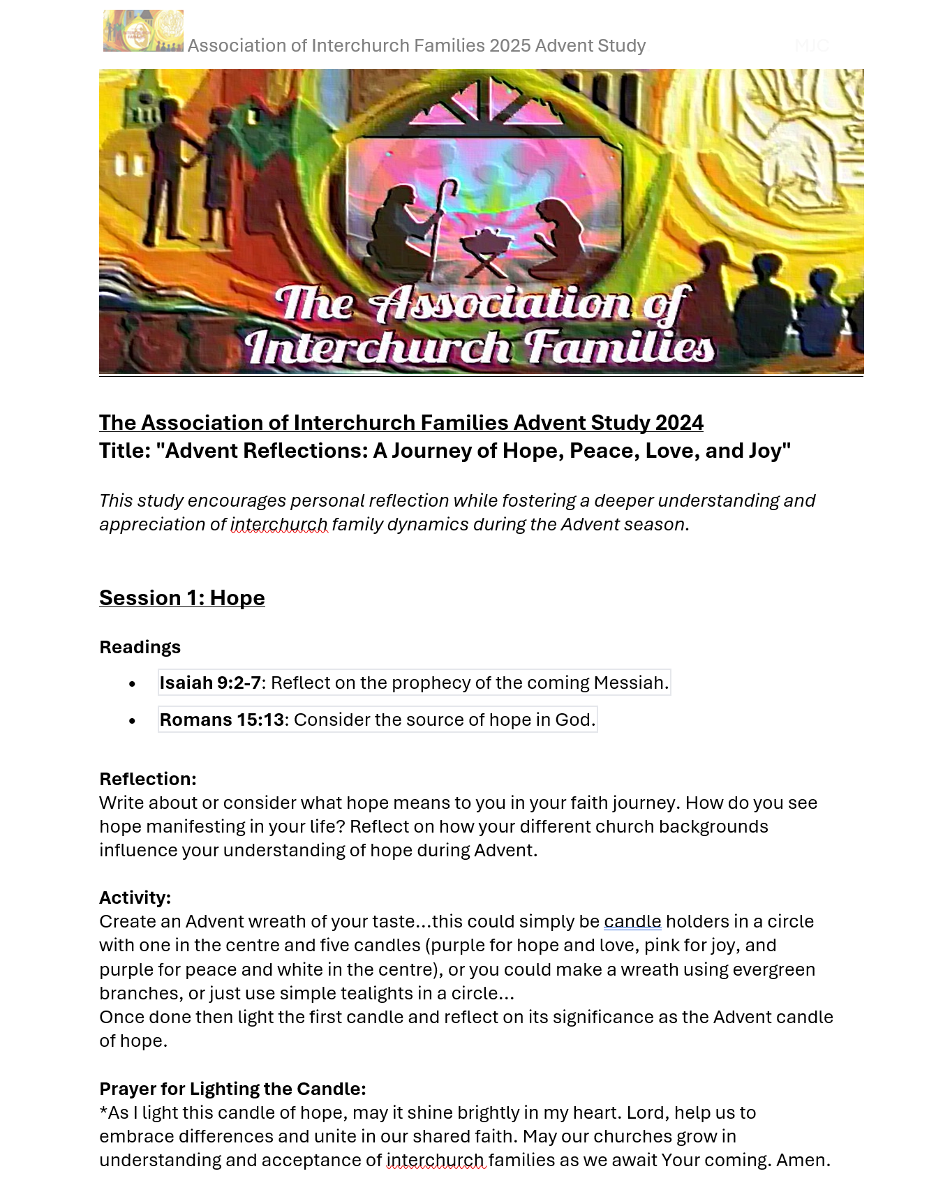 The Association of Interchurch Families Advent Study 2024
