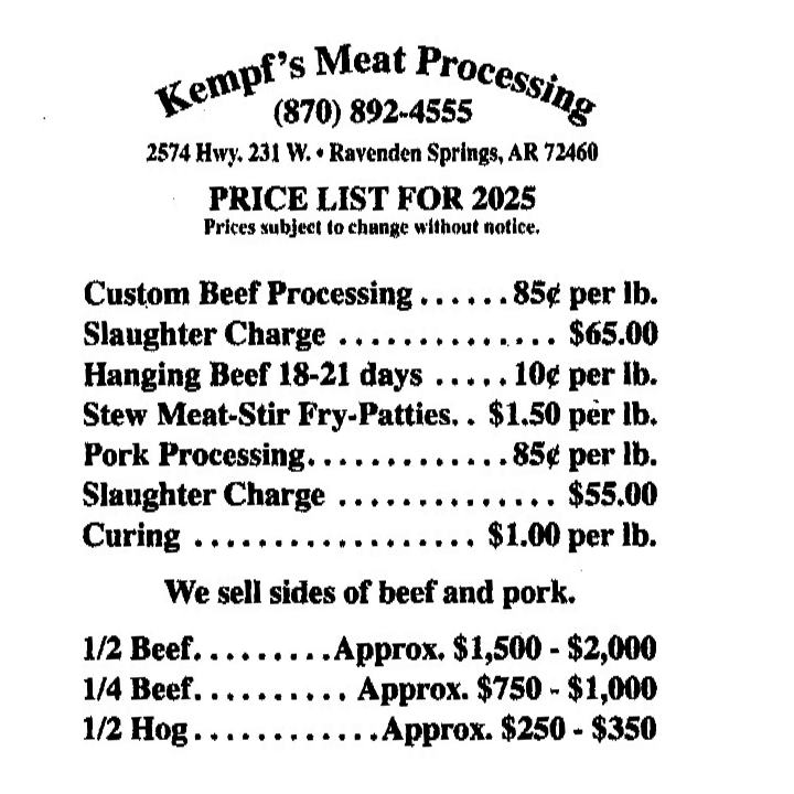 Meat Processing | Kempf's Meat Processing | Ravenden Springs