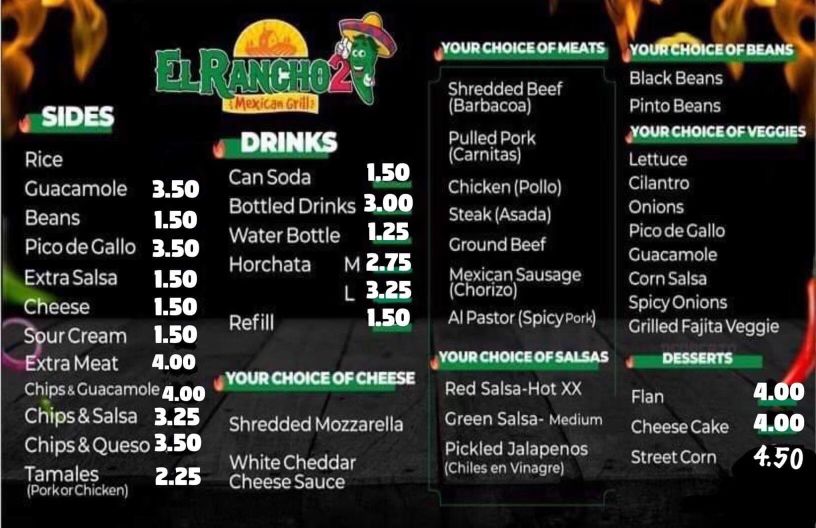 Menu | El Rancho 2 Mexican Grill | Madison