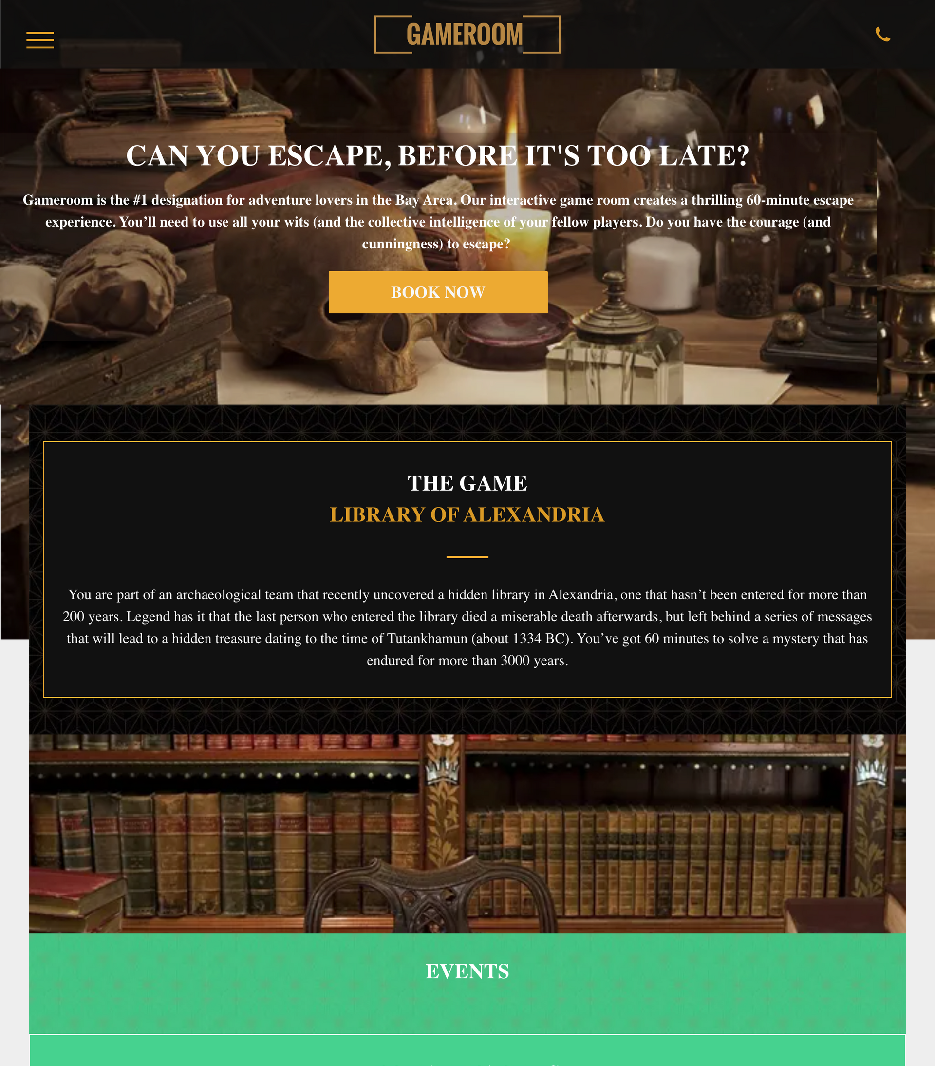 Escape Room Business Website Design