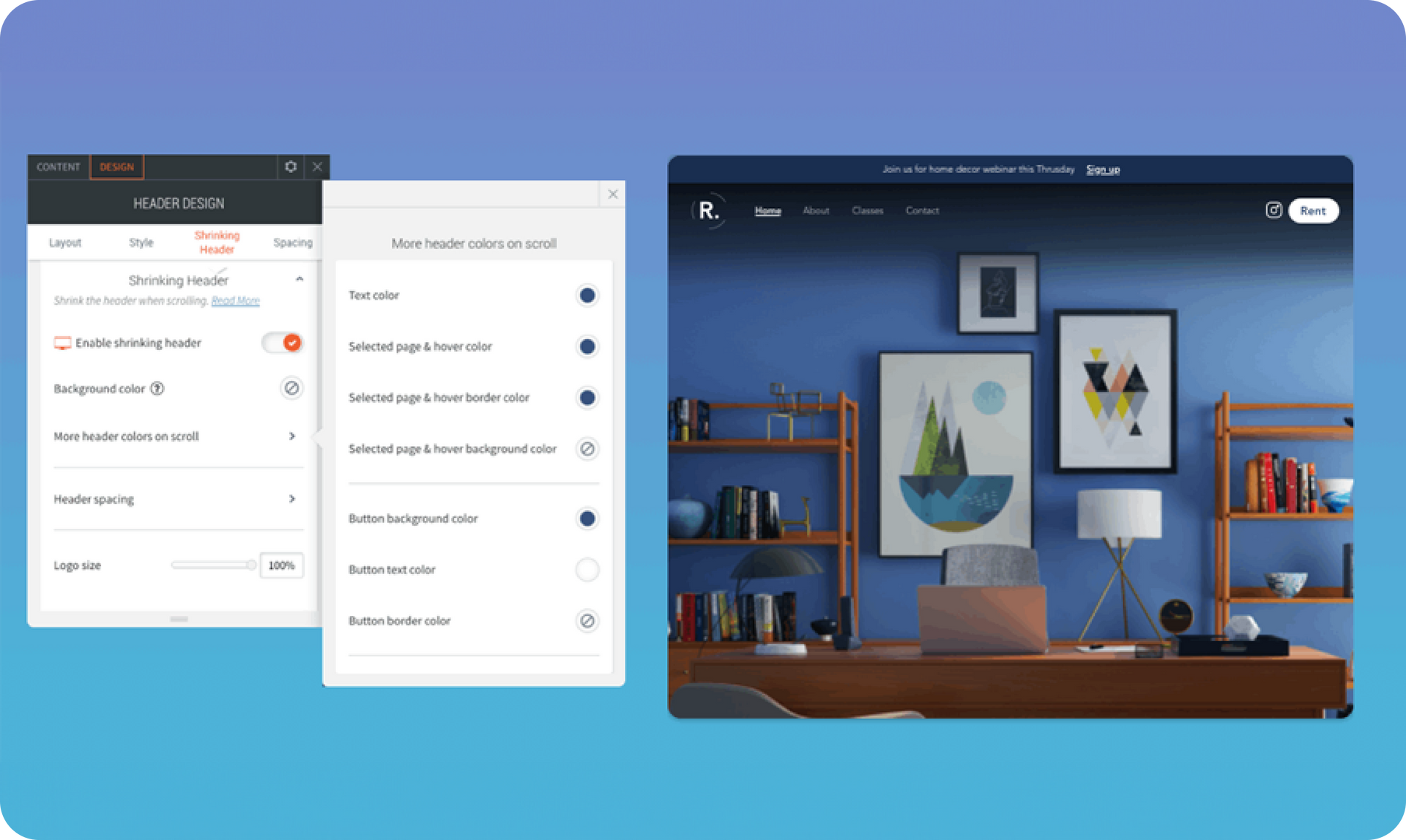 Shrinking header - Change text, button, icon colors