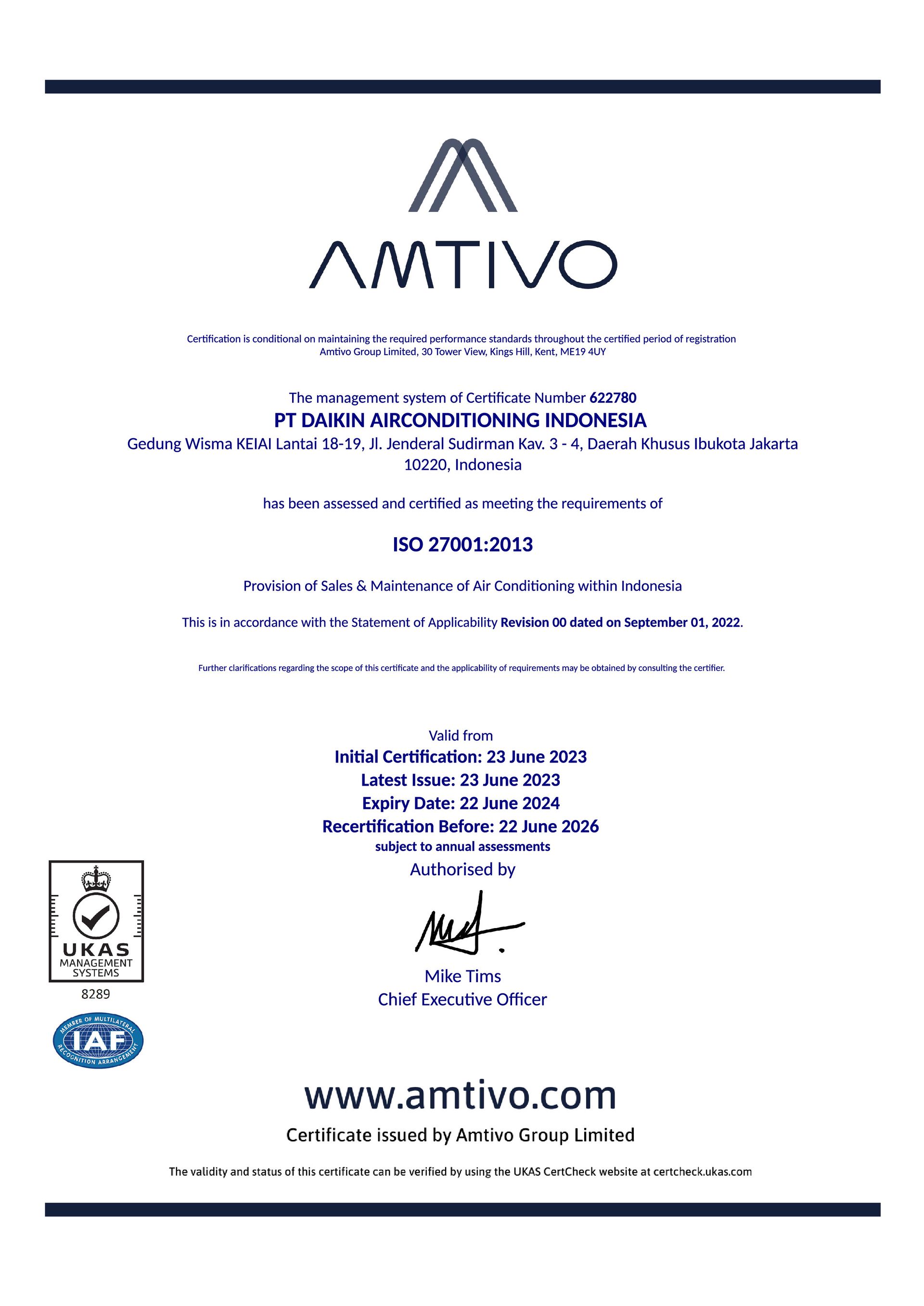 Penghargaan & Sertifikat - Daikin Indonesia