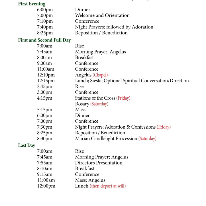 Typical Preached Retreat Schedule