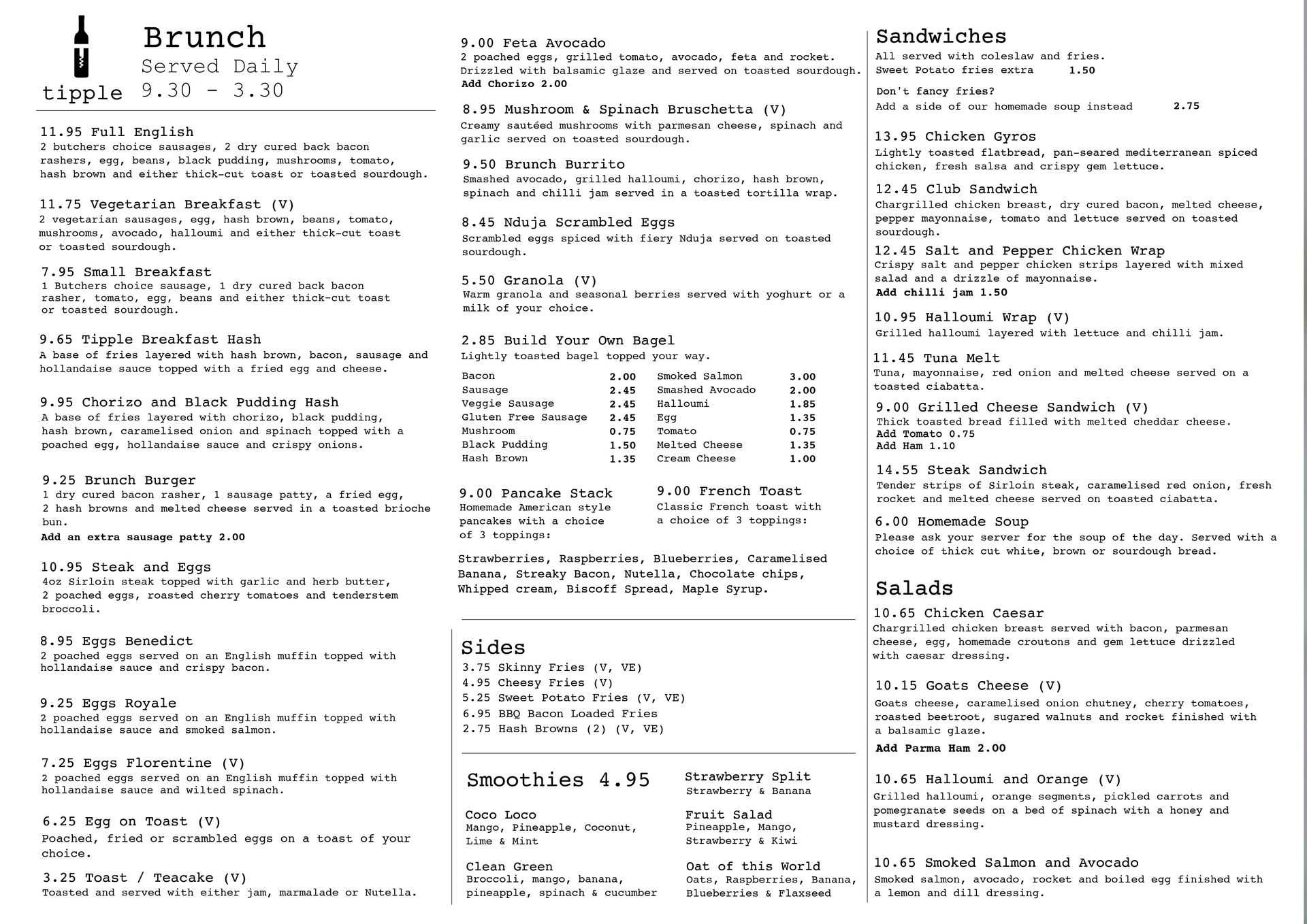 menu | tipple | bar & eatery | ainsdale