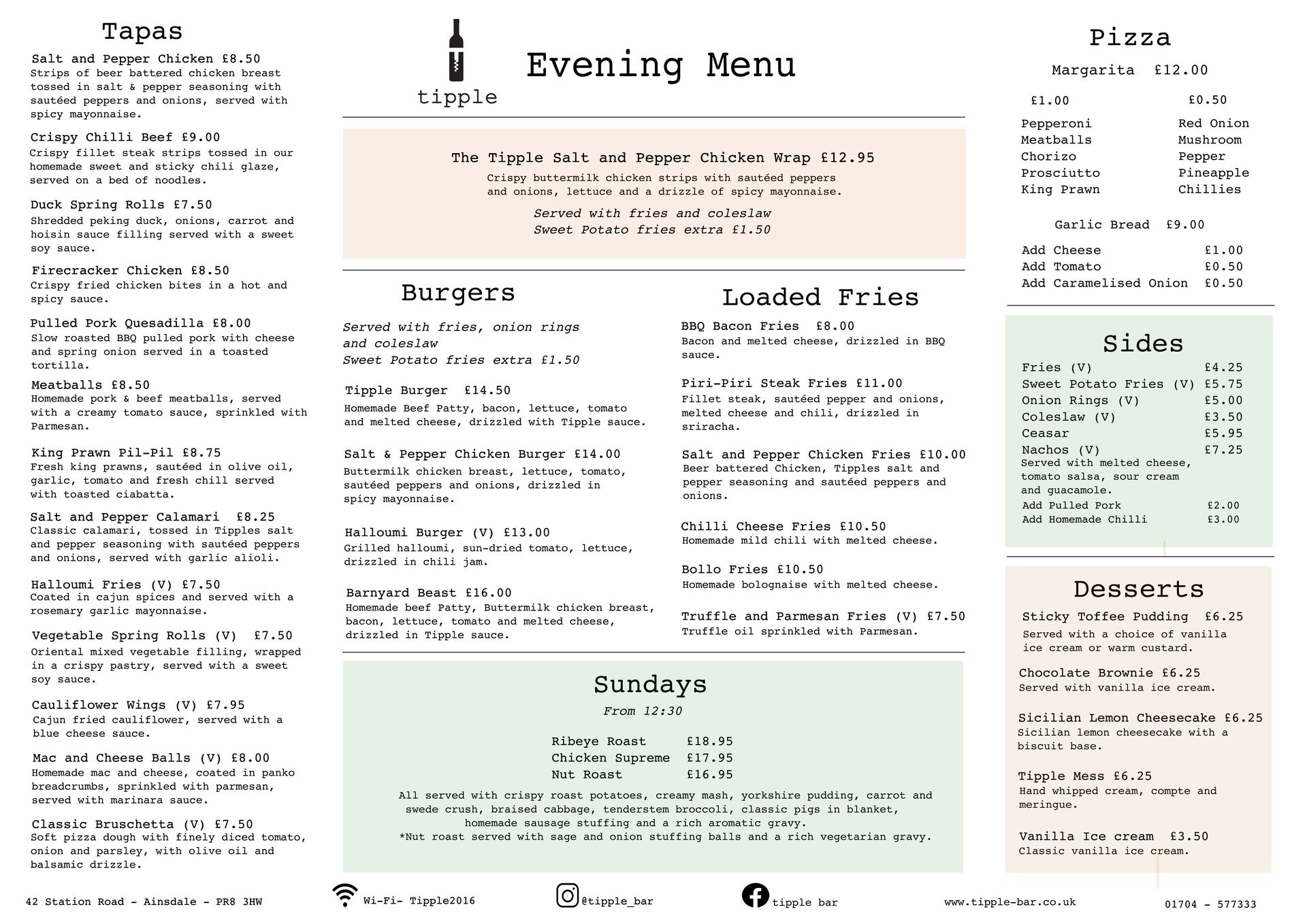 menu | tipple | bar & eatery | ainsdale