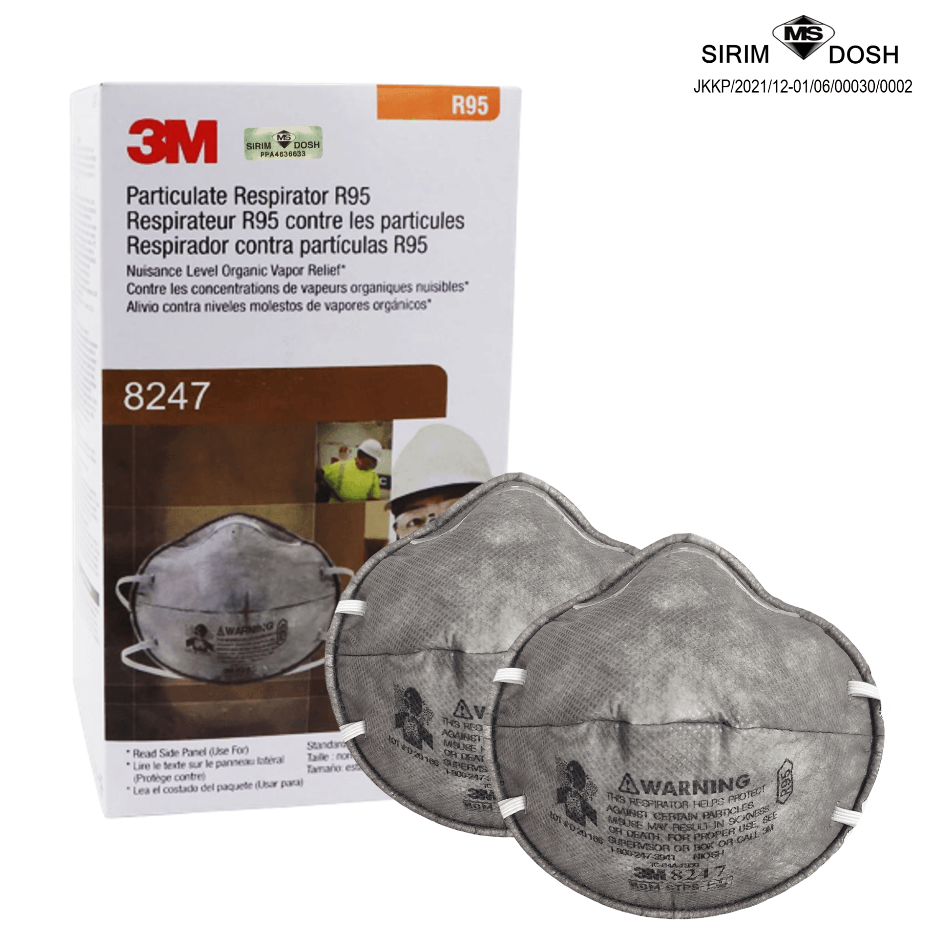 3M™ 8247 Particulate Respirators (R95) with Organic Vapor Relief