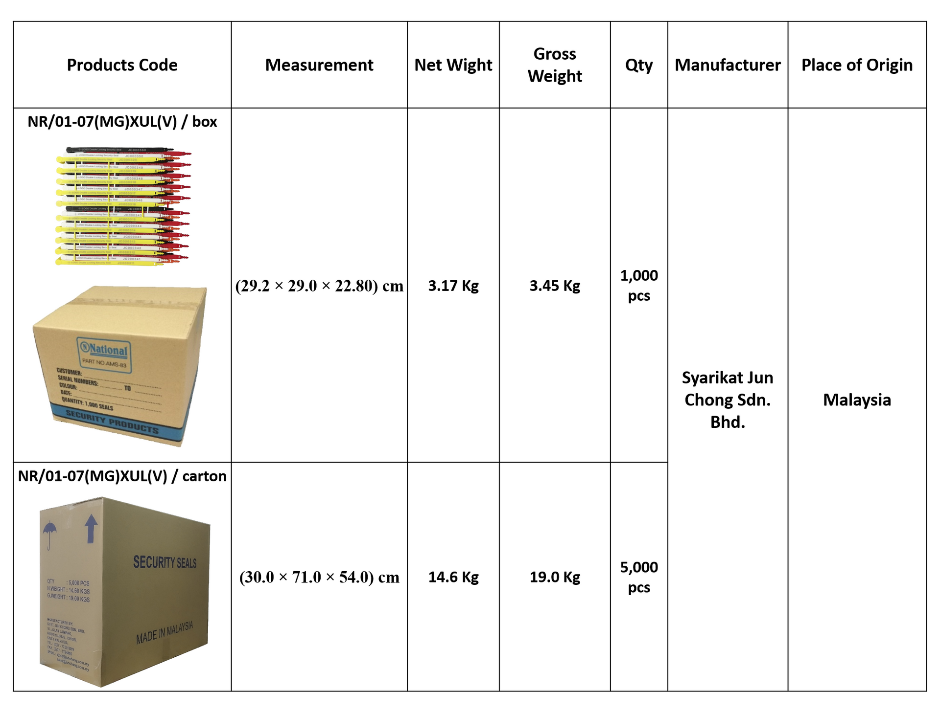 National 8" Double Locking Security Seal