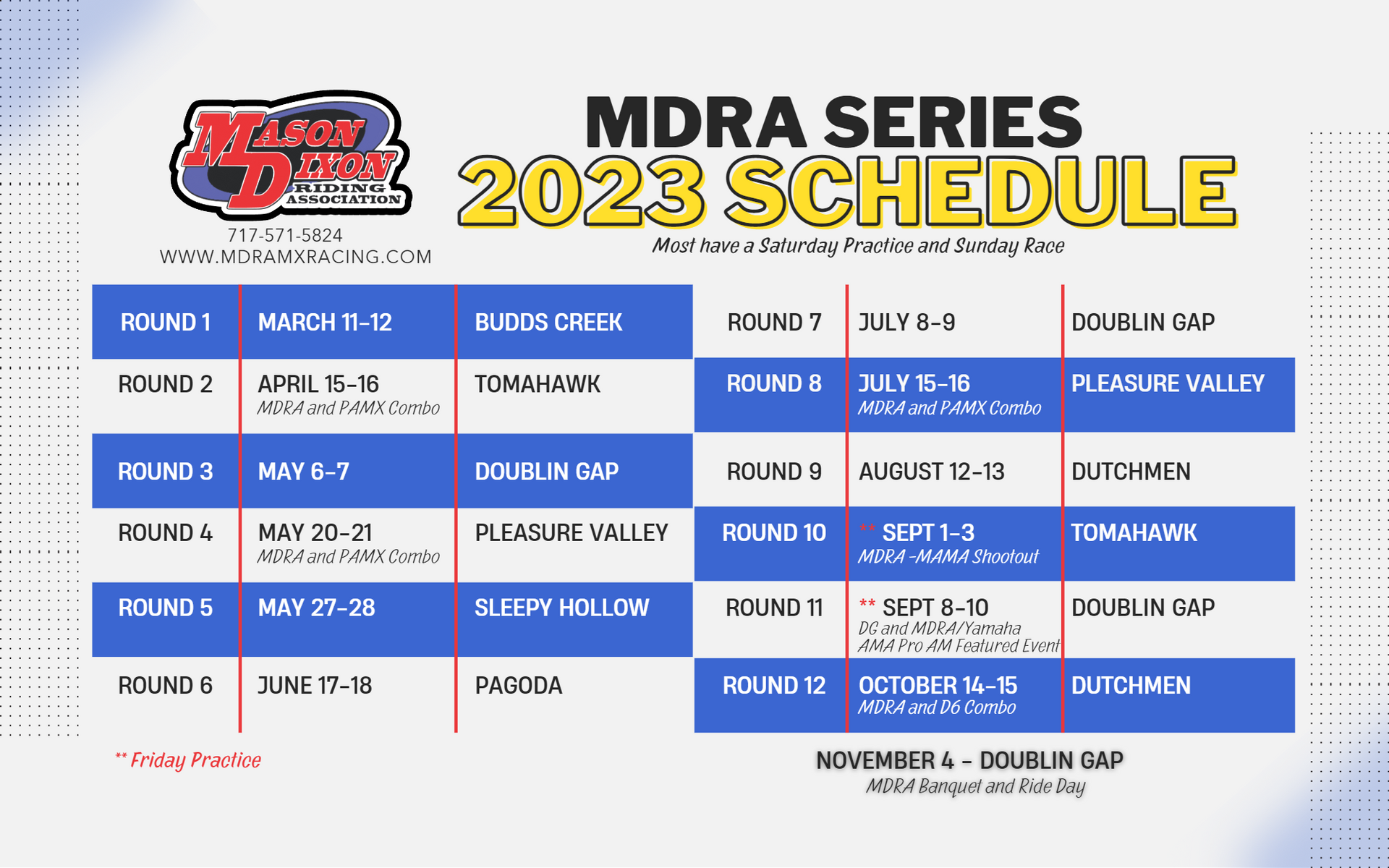 MDRA MX Schedule | Check our schedule and other local MX tracks