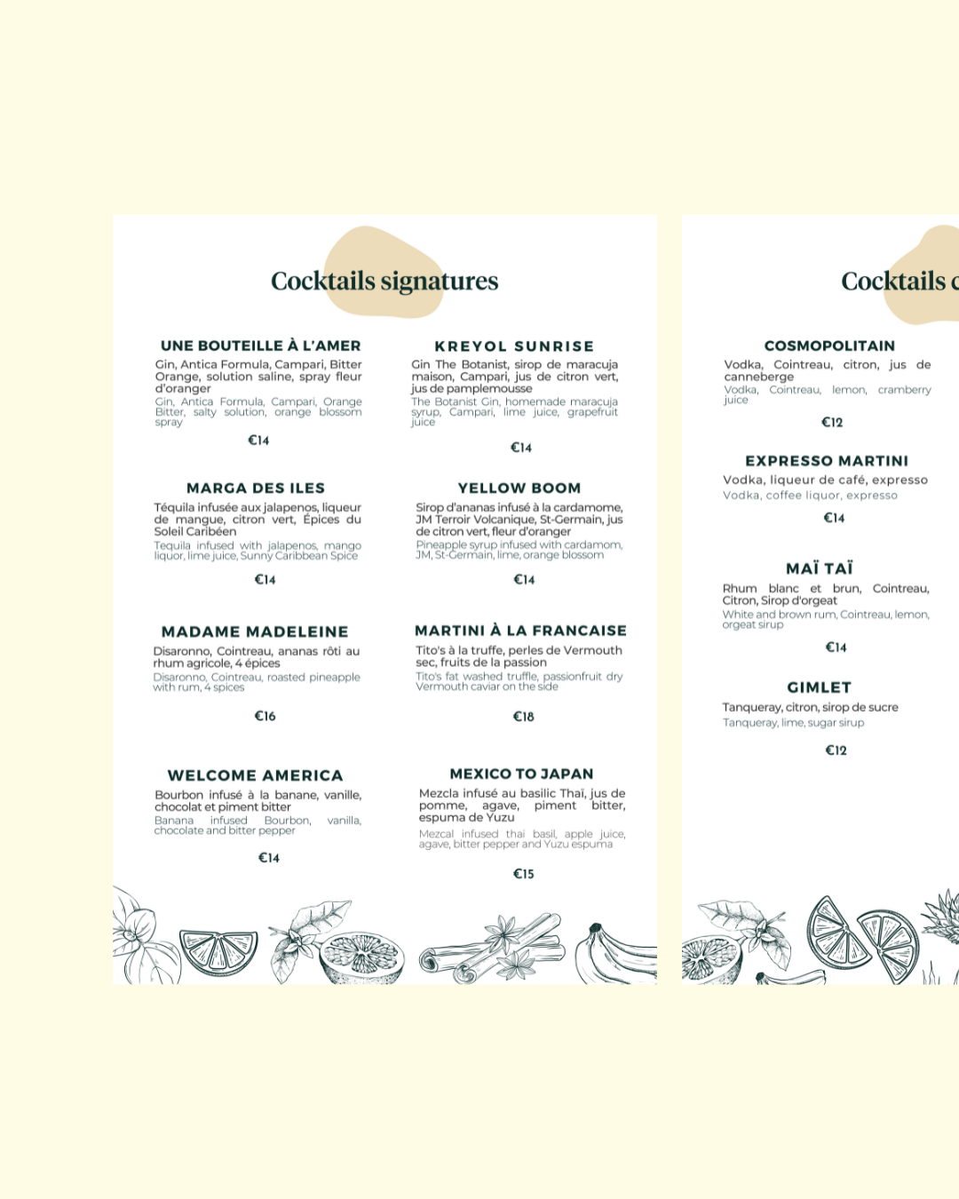 Menus pour restaurants | Portfolio | Bonjour Success