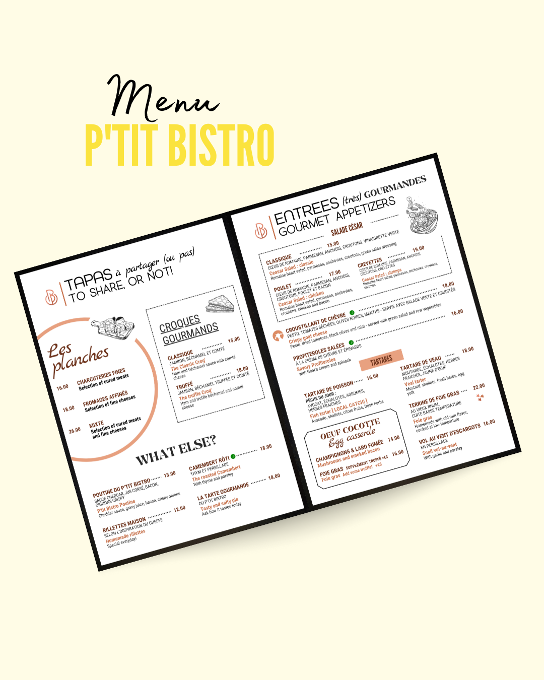 Menus pour restaurants | Portfolio | Bonjour Success