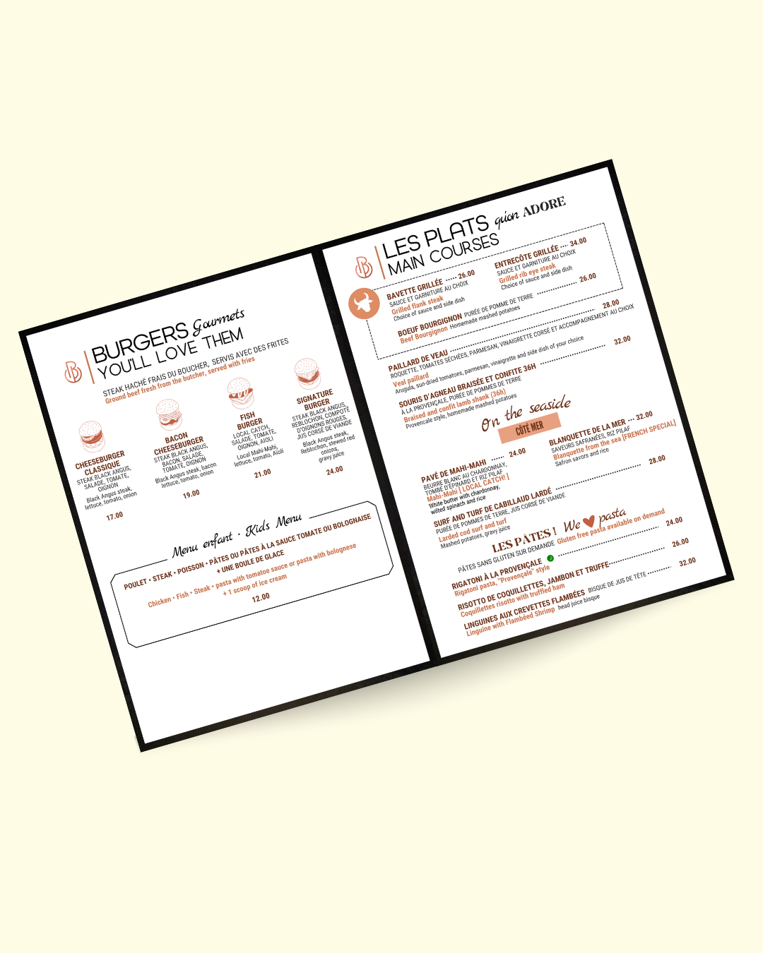 Menus pour restaurants | Portfolio | Bonjour Success