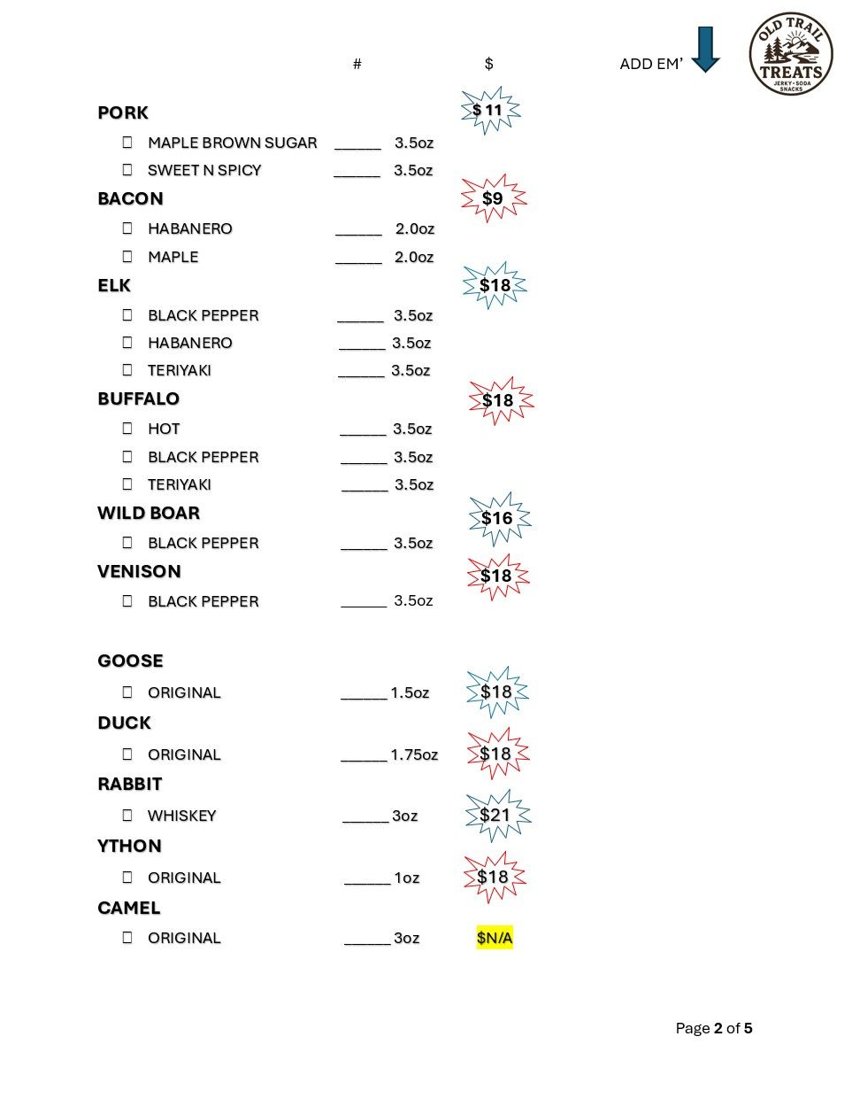 Price List/Mail Order
