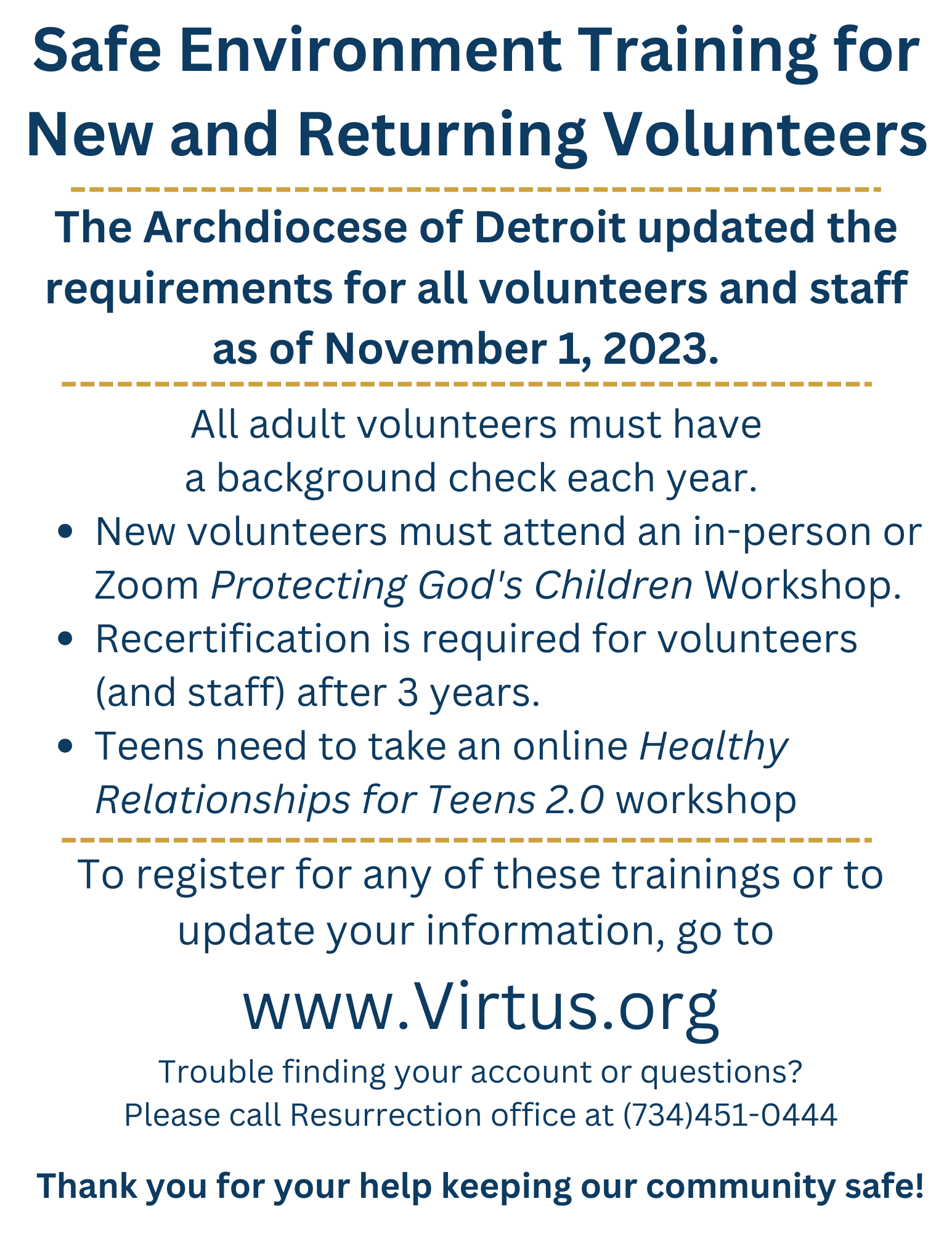 Safe Environment Training for All Volunteers and Staff