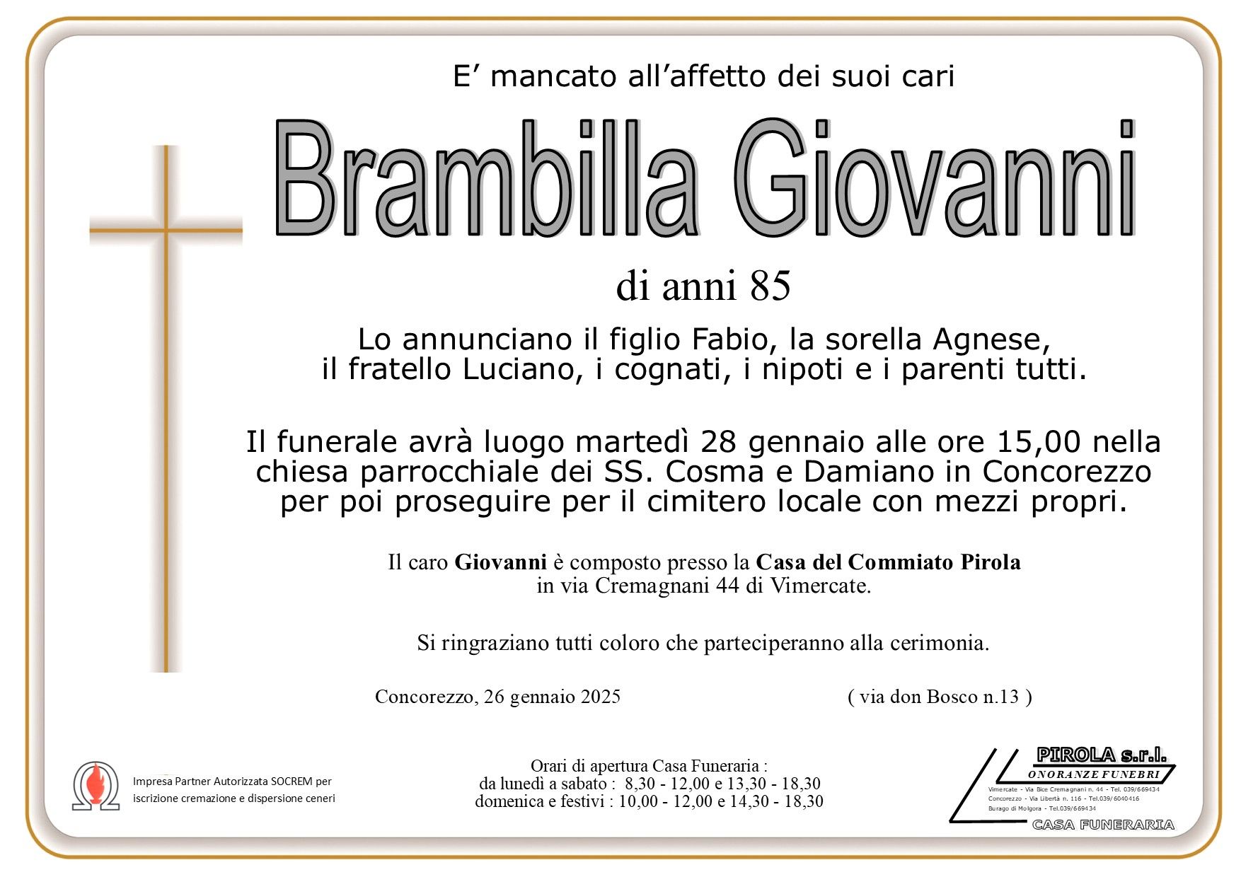 Lutti Esposti - Necrologi | Pirola Onoranze Funebri s.r.l. Vimercate