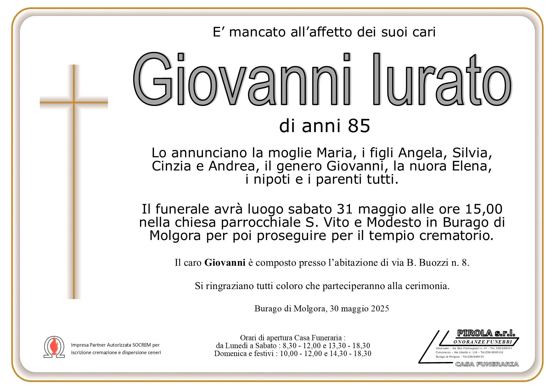 Lutti Esposti - Necrologi | Pirola Onoranze Funebri s.r.l. Vimercate