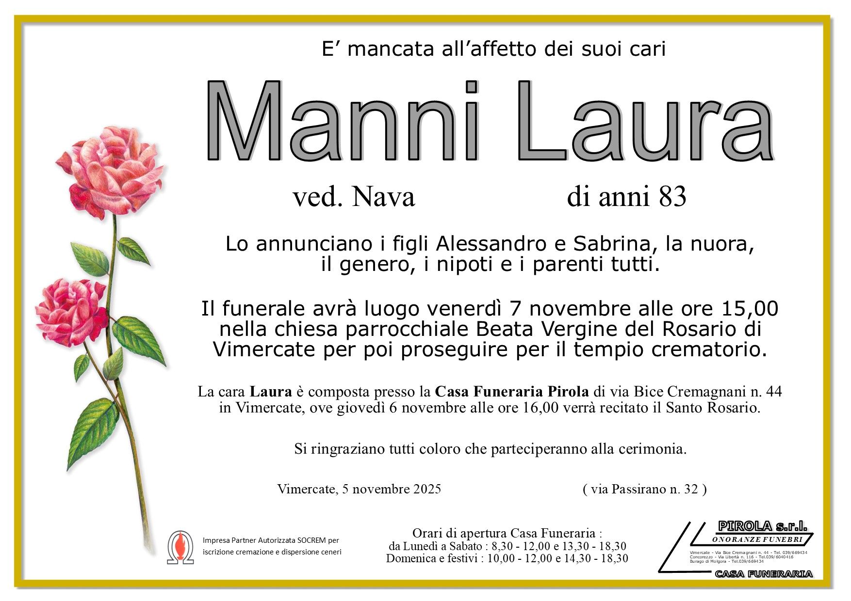 Lutti Esposti - Necrologi | Pirola Onoranze Funebri s.r.l. Vimercate