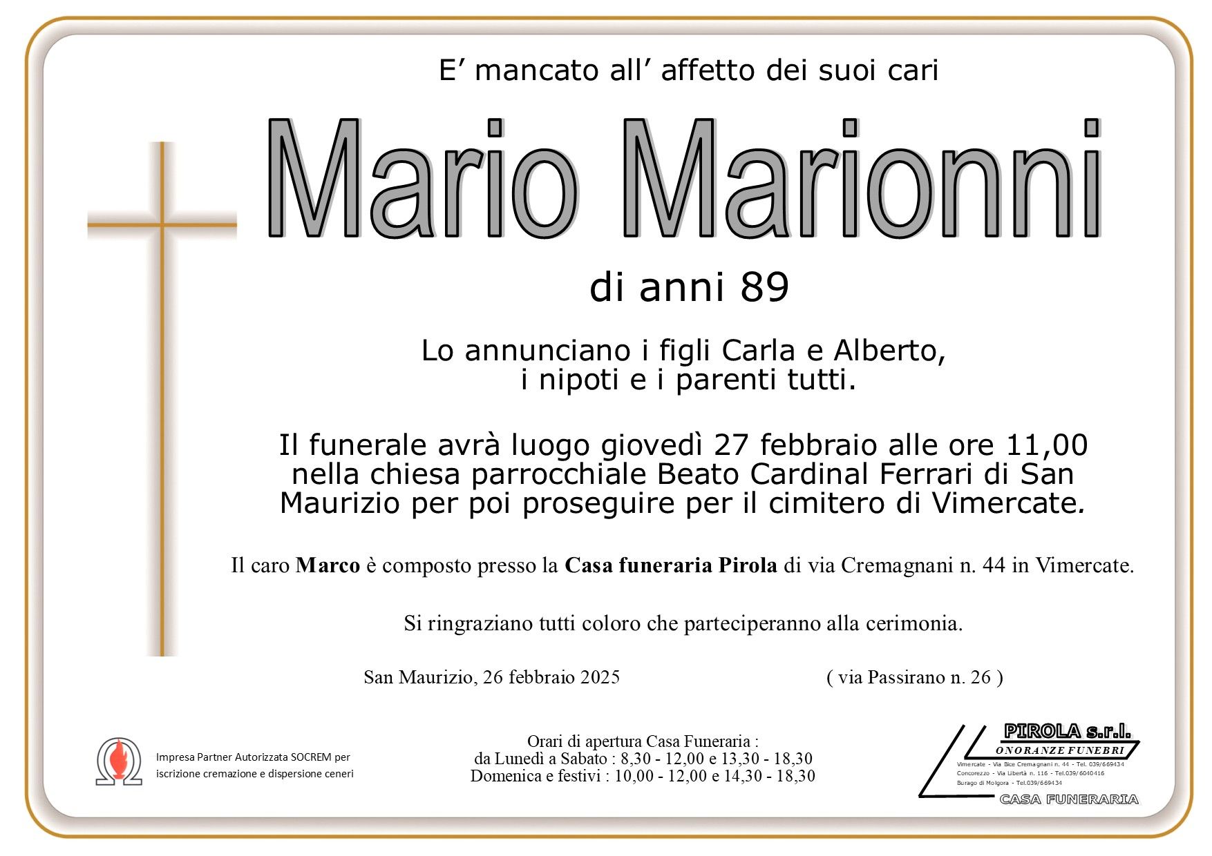 Lutti Esposti - Necrologi | Pirola Onoranze Funebri s.r.l. Vimercate