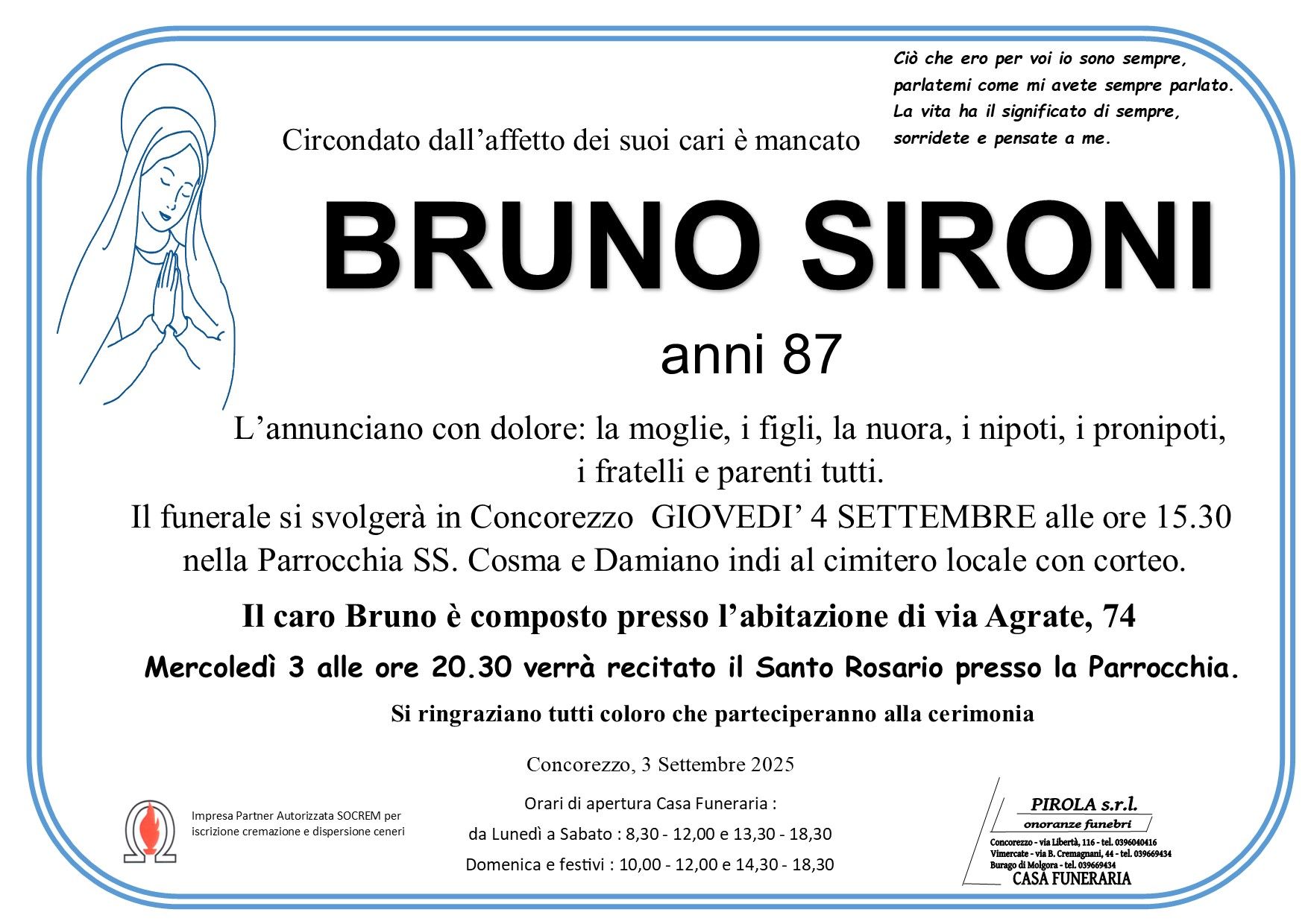 Lutti Esposti - Necrologi | Pirola Onoranze Funebri s.r.l. Vimercate