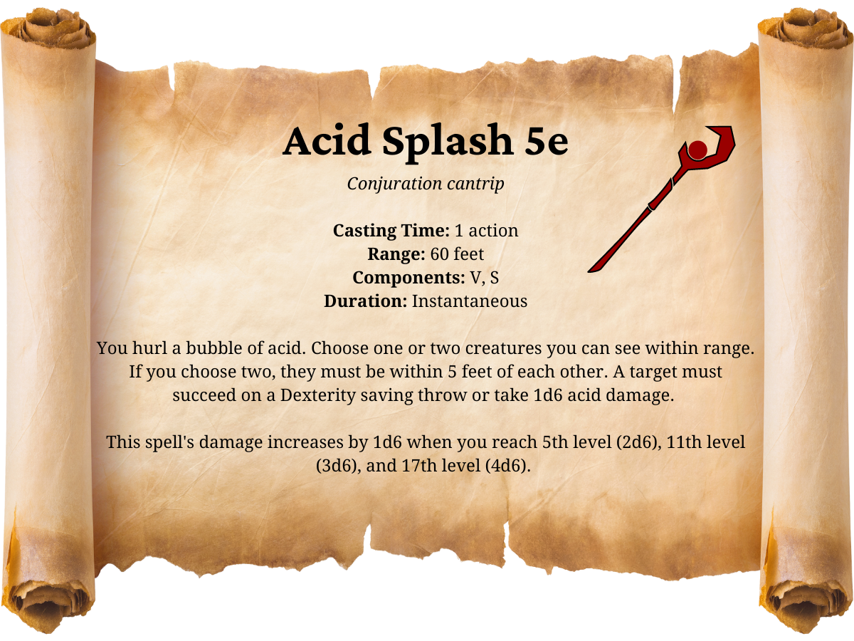 Acid Splash 5e - D&D 5th Edition Spell Book - Eternity TTRPG
