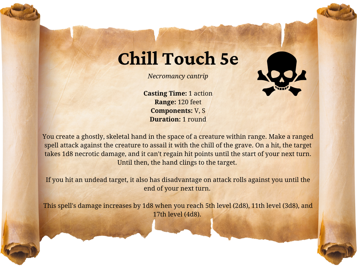 Chill Touch 5e - D&D 5th Edition Spell Book - Eternity TTRPG