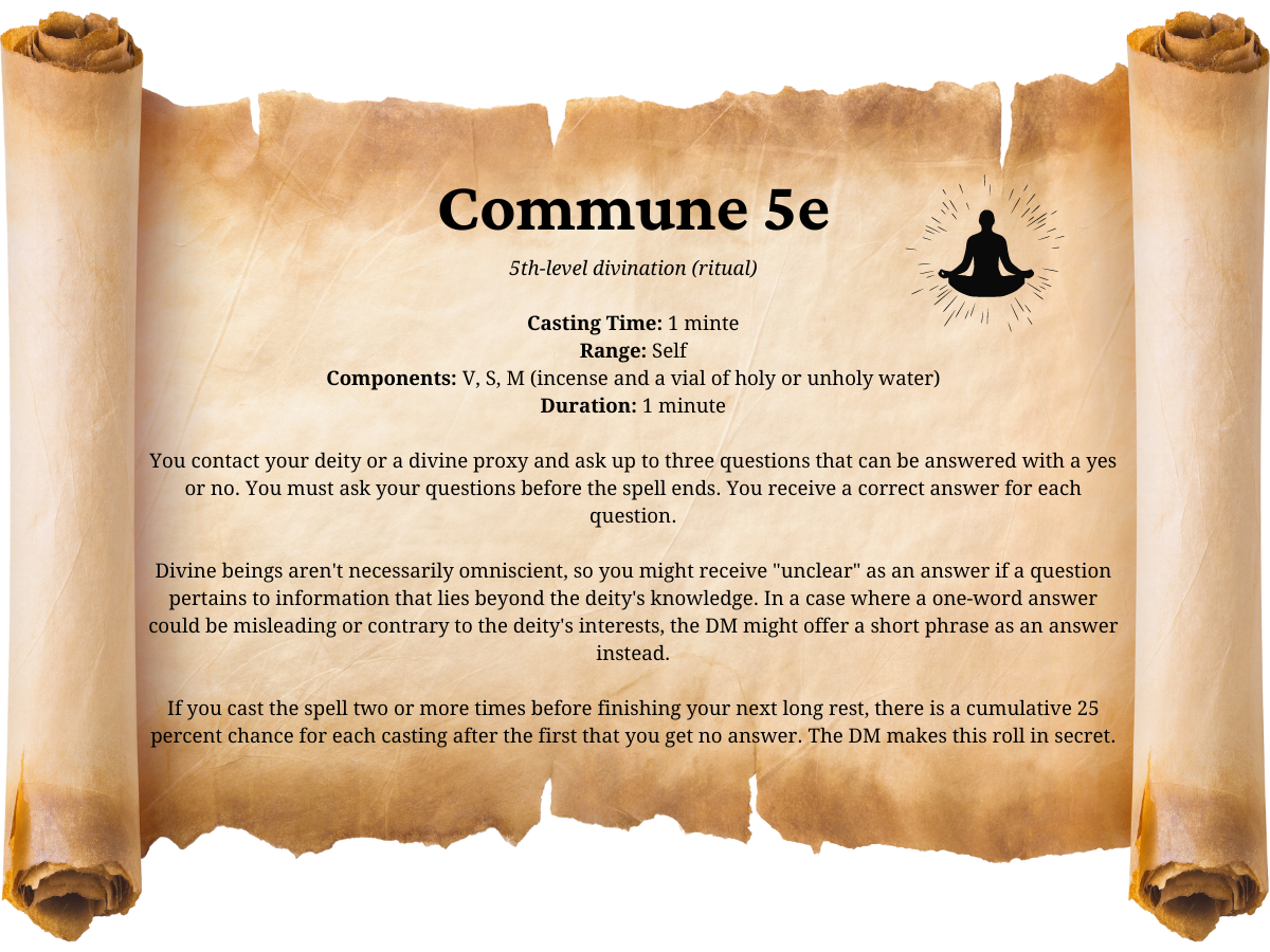 Commune 5e - D&D 5th Edition Spell Book - Eternity TTRPG