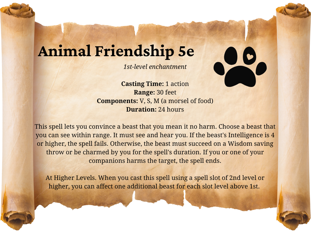 Animal Friendship 5e - D&D 5e Spell Book - Eternity TTRPG