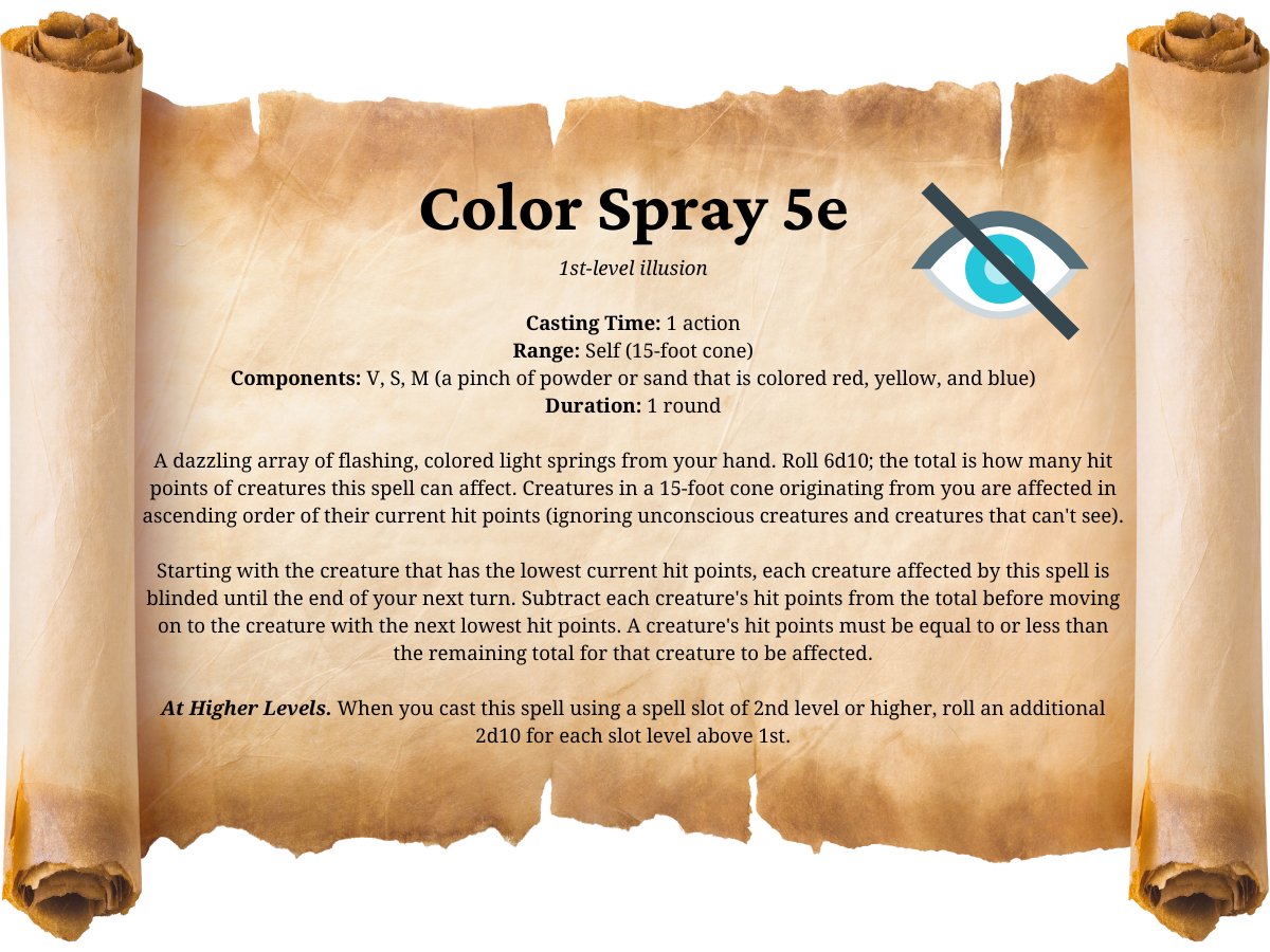 Color Spray 5e - D&D 5th Edition Spell Book - Eternity TTRPG