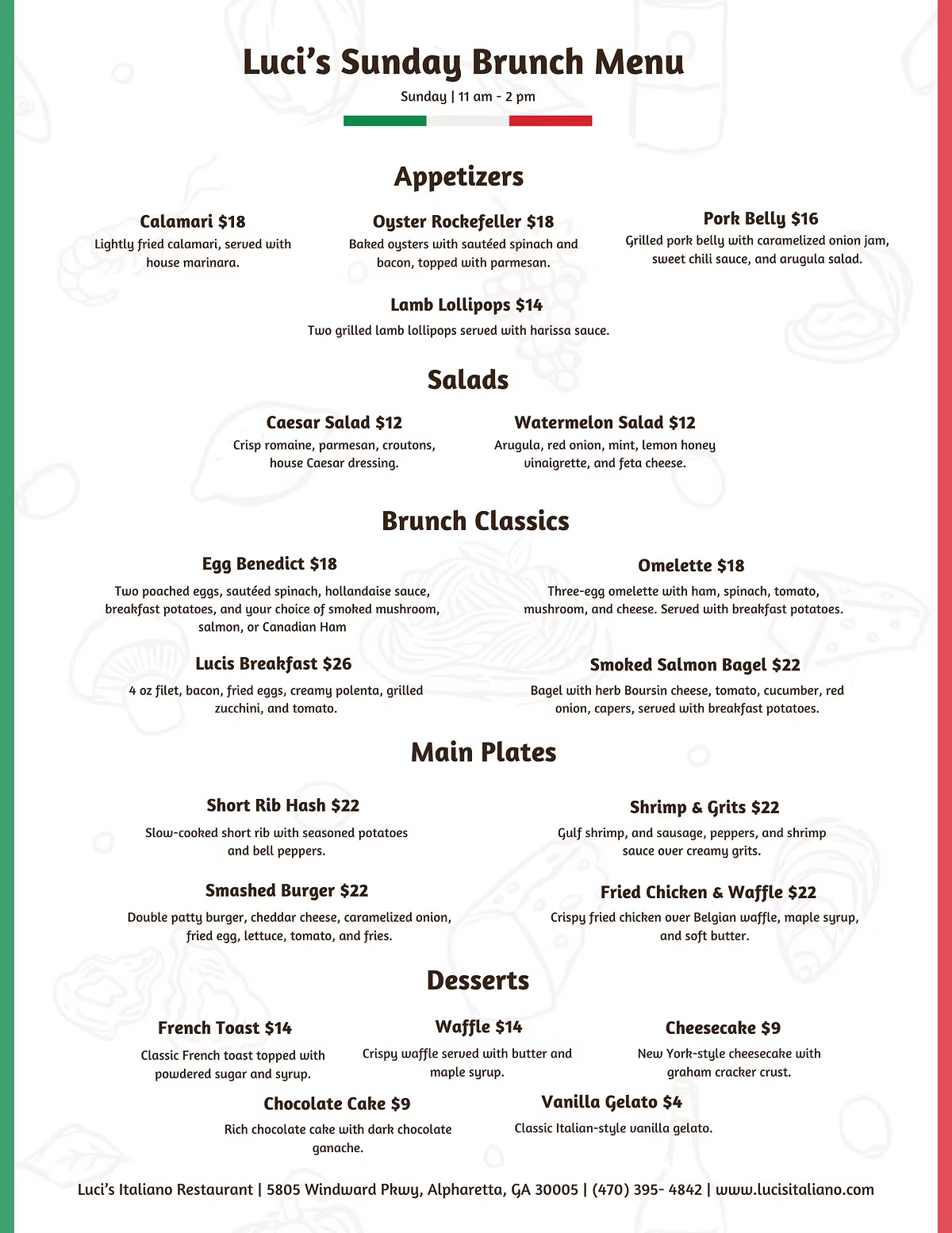 Brunch Menu | Luci's Restorante Italiano | Italian Restaurant ...