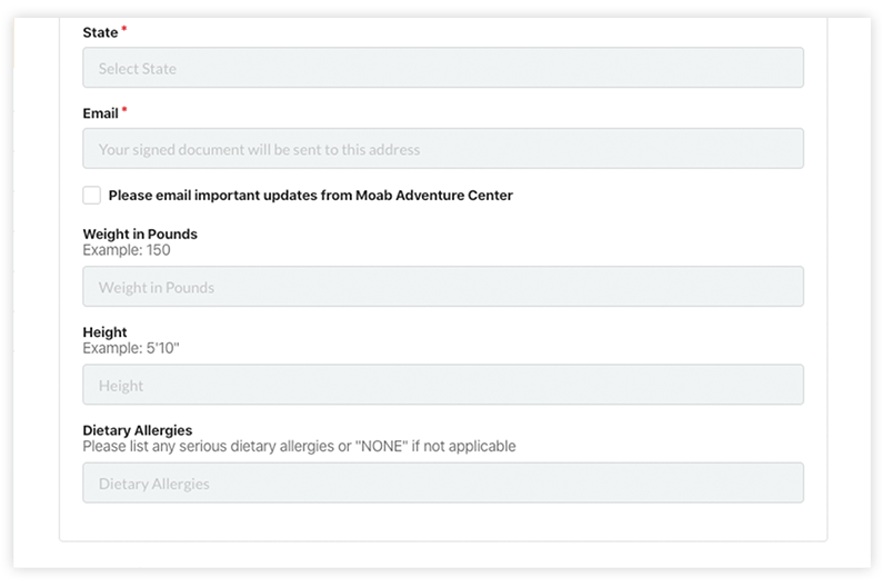 Digital Waiver Custom Fields