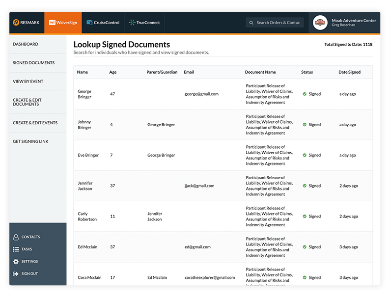 Electronic Waiver Signatures Anywhere