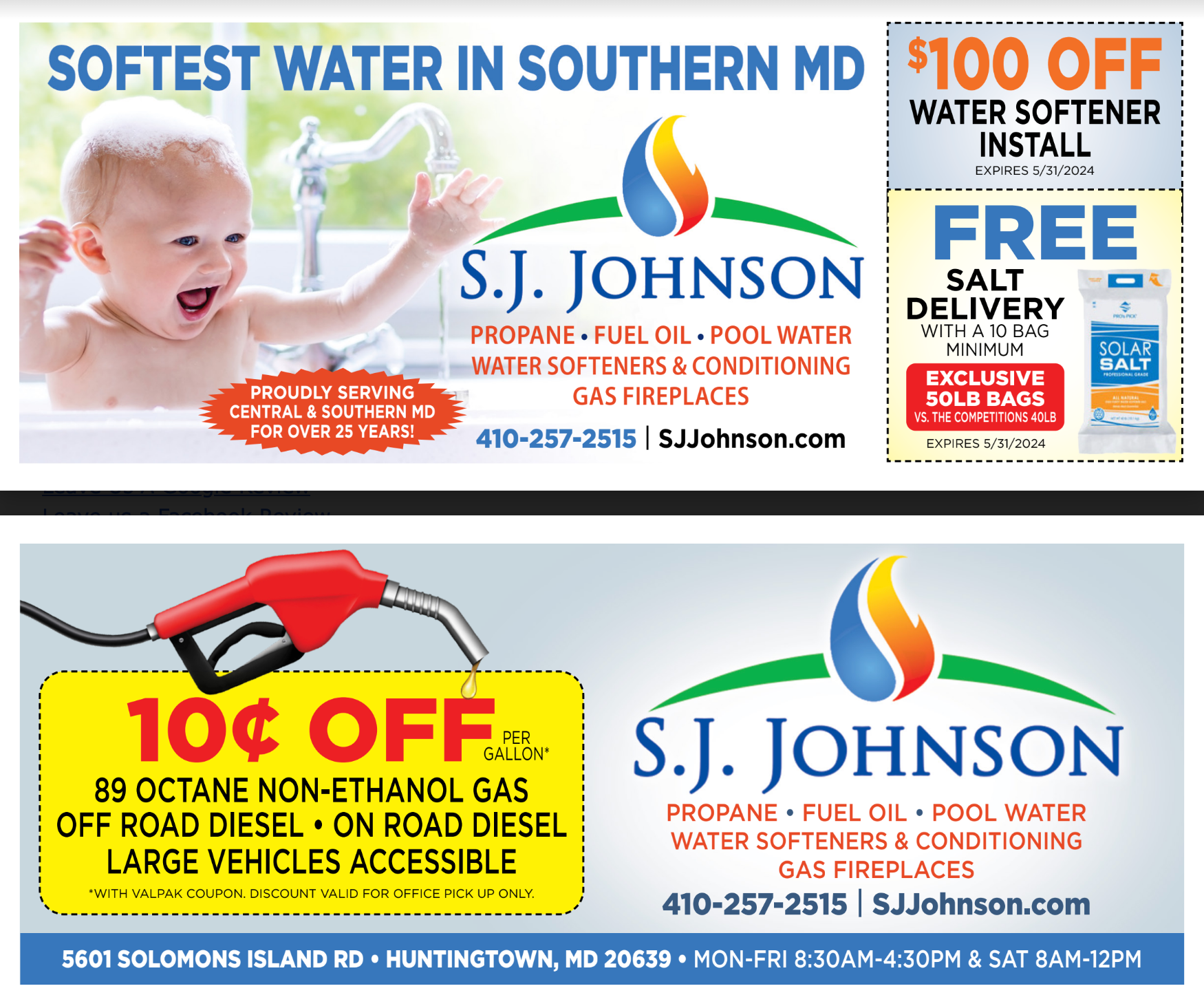 Coupons for Fuel Delivery, Propane, Water delivery, Water Softeners
