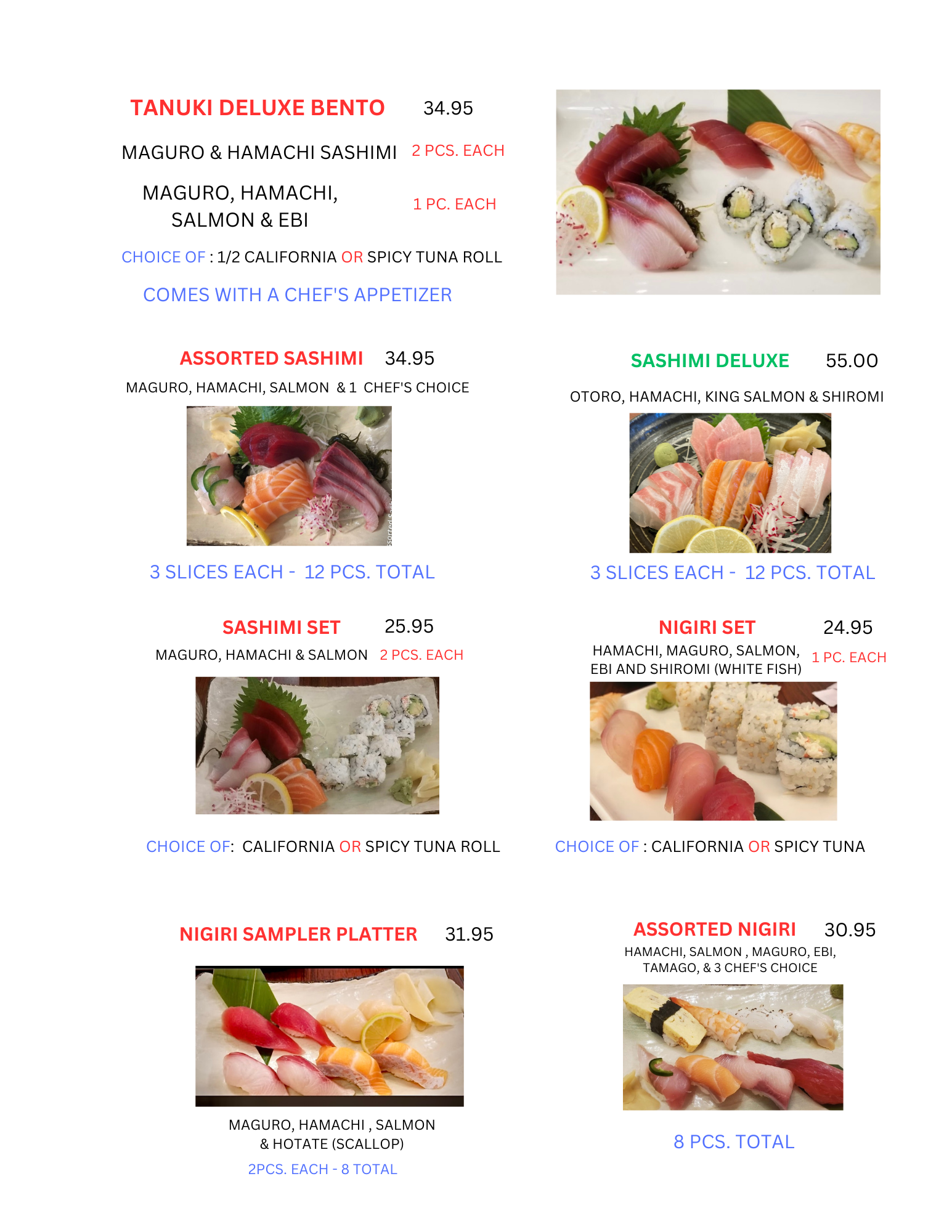 Tanuki Sushi Hawaii - Menu