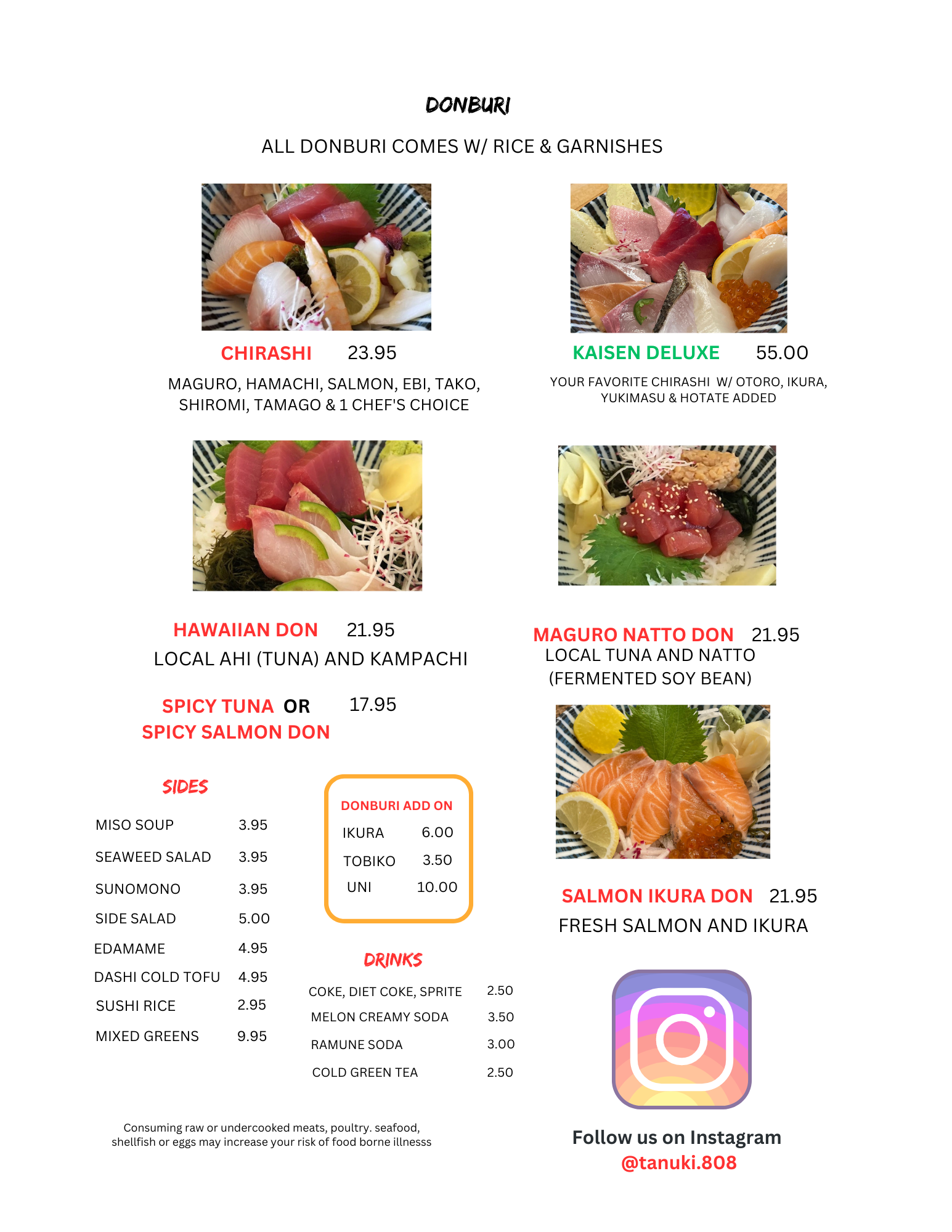 Tanuki Sushi Hawaii - Menu