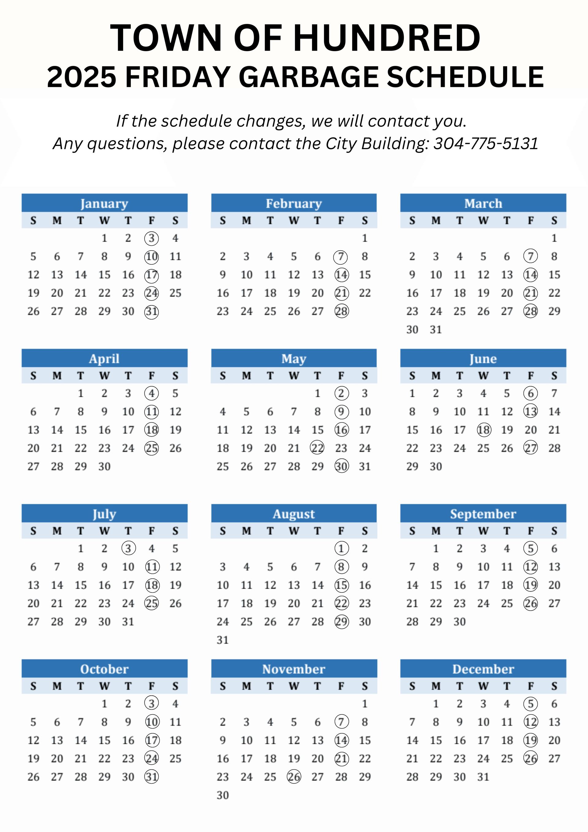 Garbage Schedule | Town Of Hundred