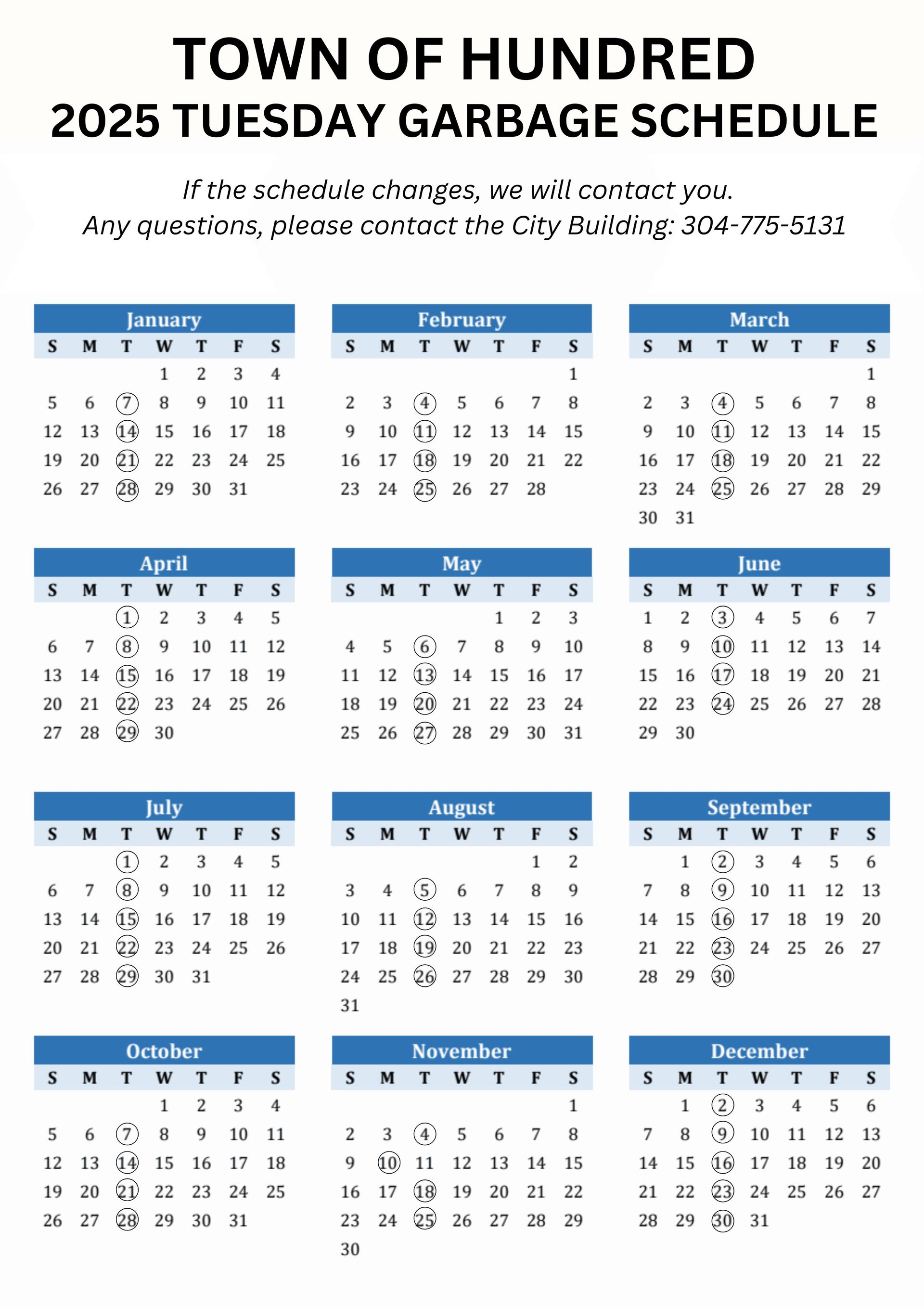 Garbage Schedule | Town Of Hundred