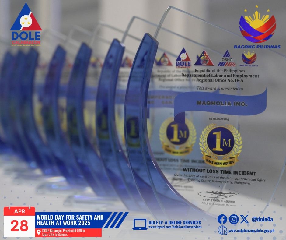 DOLE awards safety excellence to Magnolia Inc. Cavite for one million ...