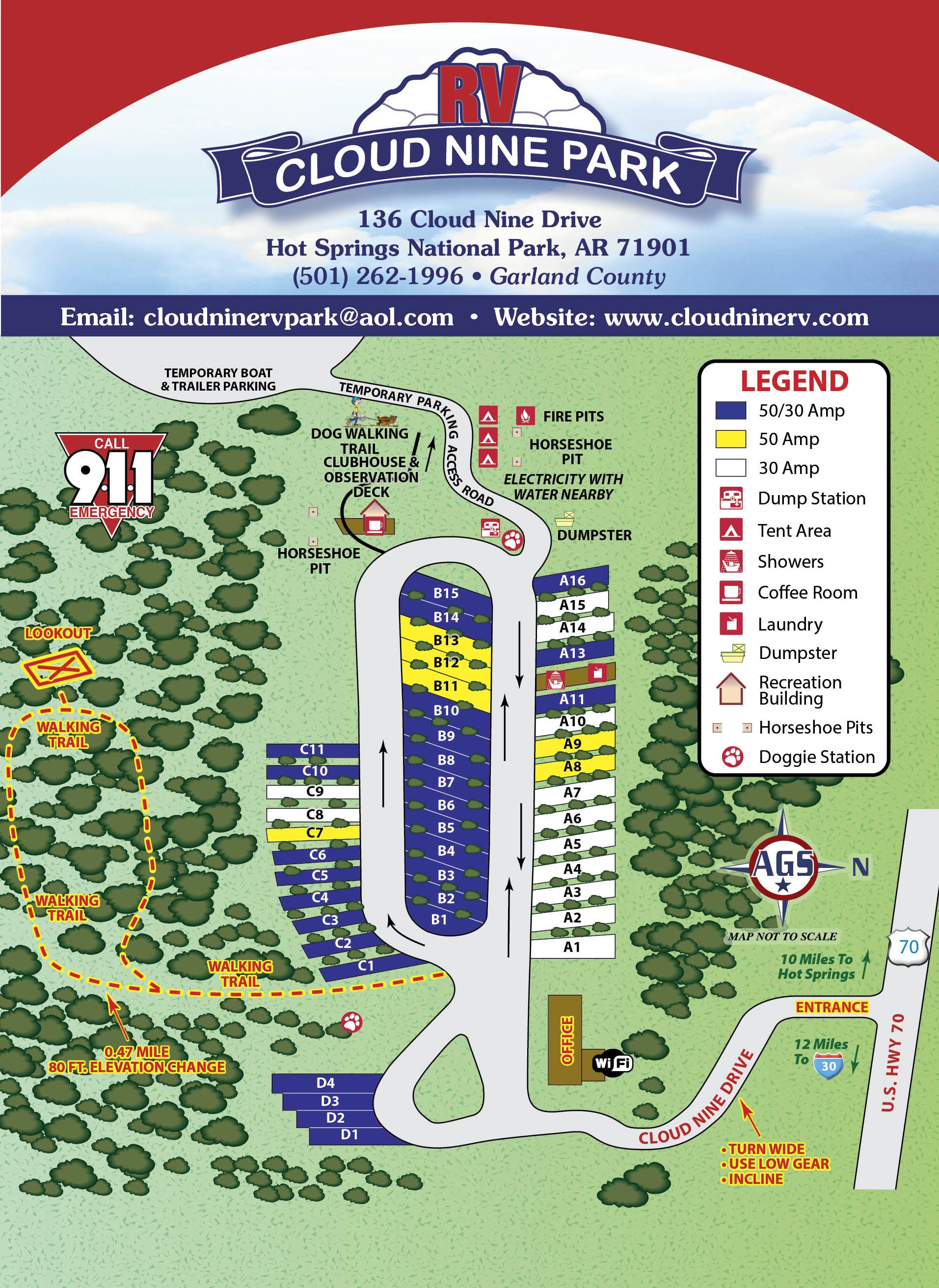 Park Map | Cloud 9 RV Park | Hot Springs National Park, AR