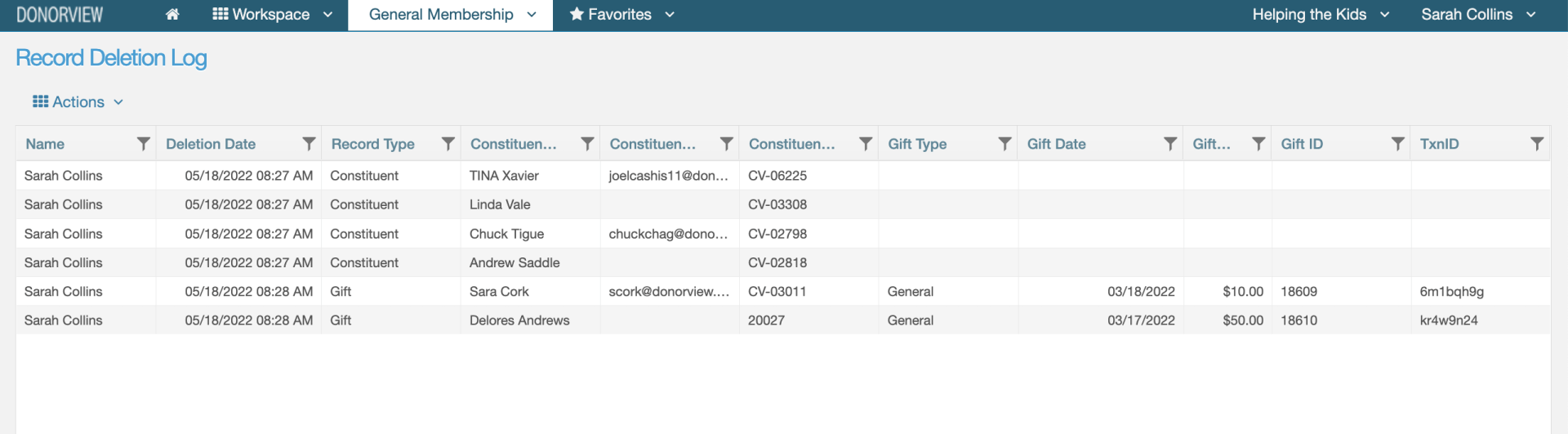 Recent Changes | DonorView