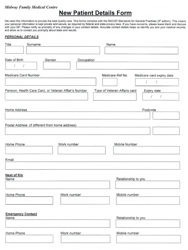 New Patient Form | iCare Medical Centre Campsie
